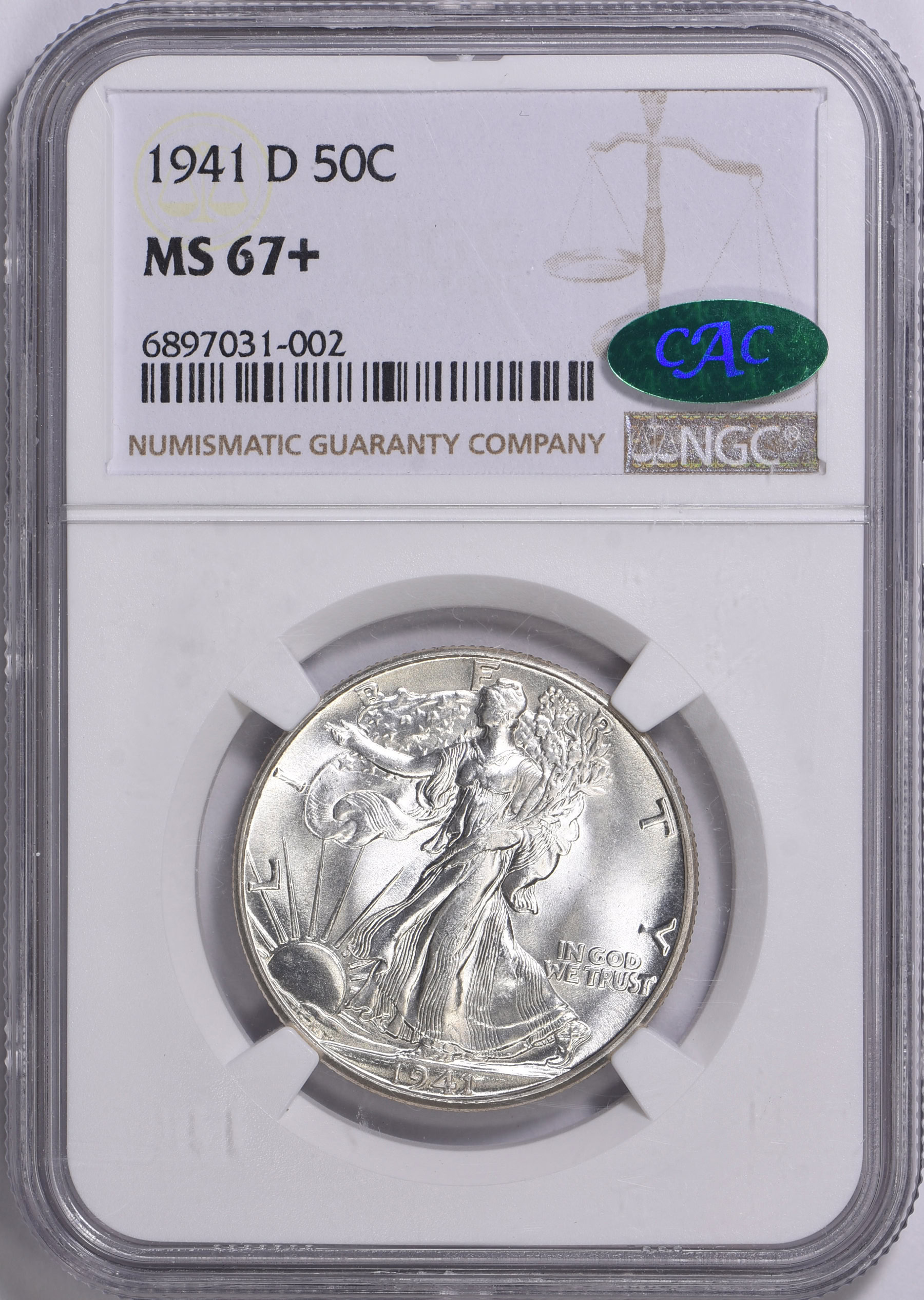 1941-D Walking Liberty Half Dollar NGC MS-67+ (CAC Green) (Item 1756994) | GreatCollections Coin ...