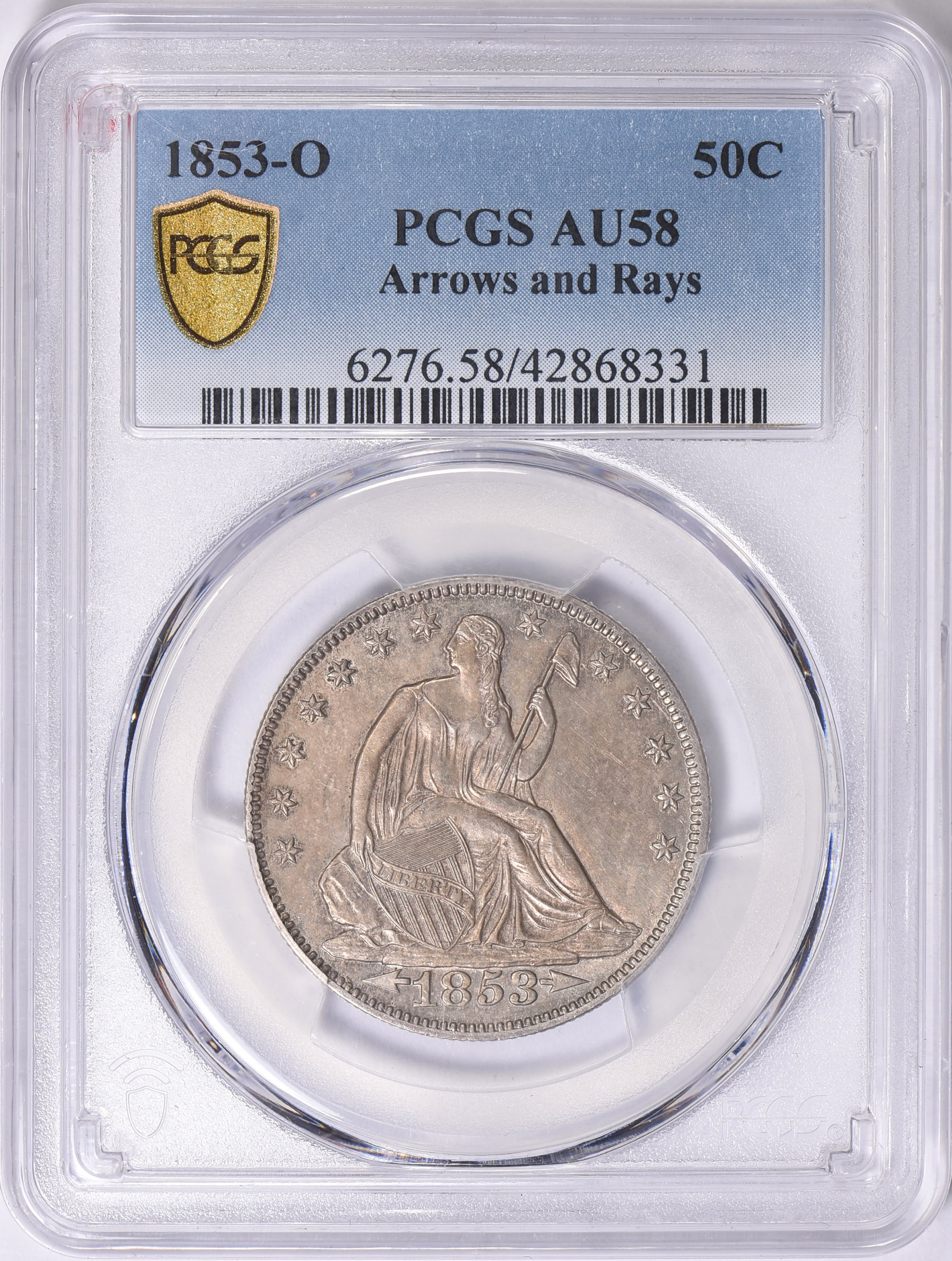 1853-O Seated Liberty Half Dollar Arrows and Rays PCGS AU-58 (Item 1757021) | GreatCollections ...