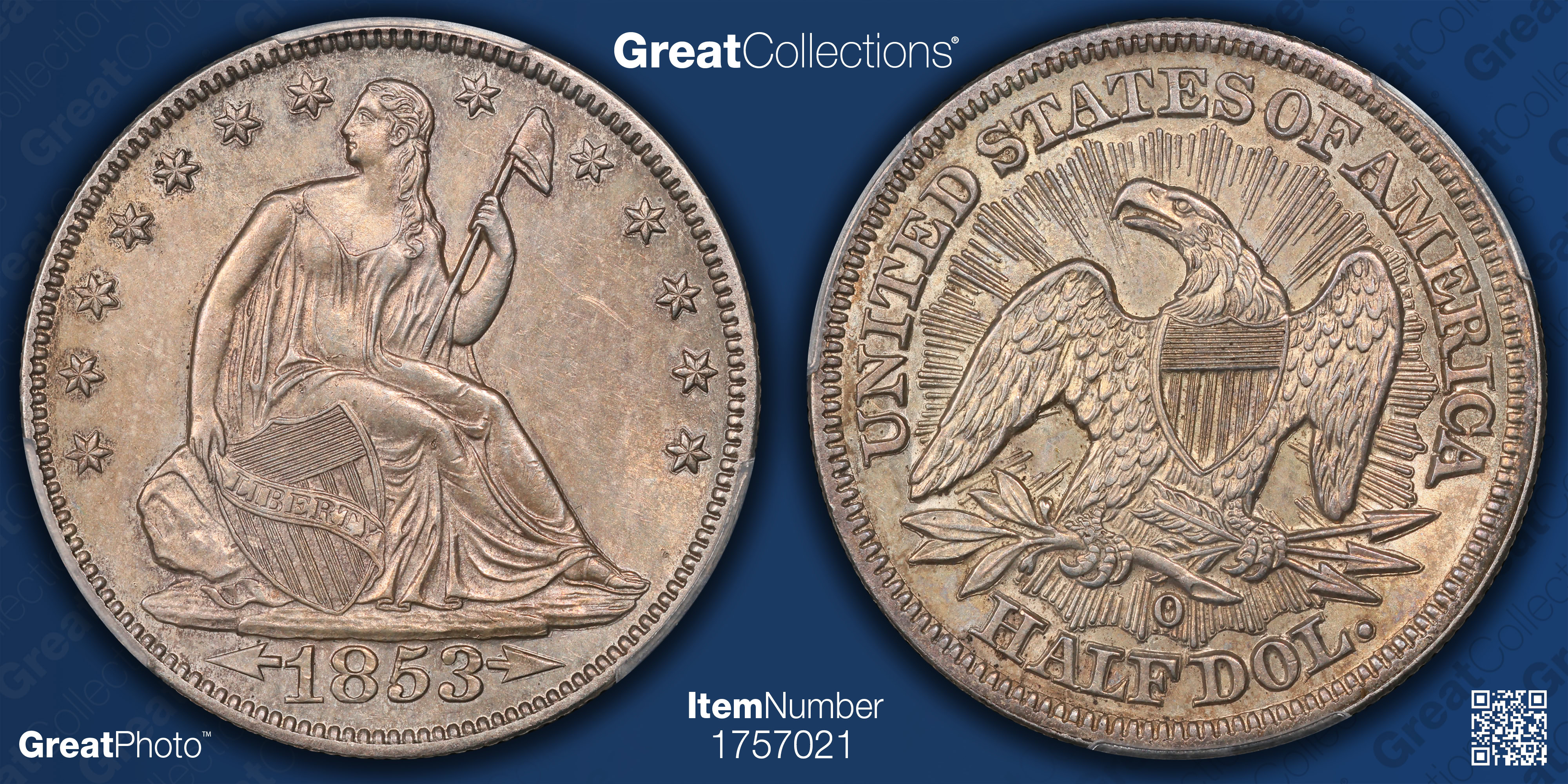1853-O Seated Liberty Half Dollar Arrows and Rays PCGS AU-58 (Item ...