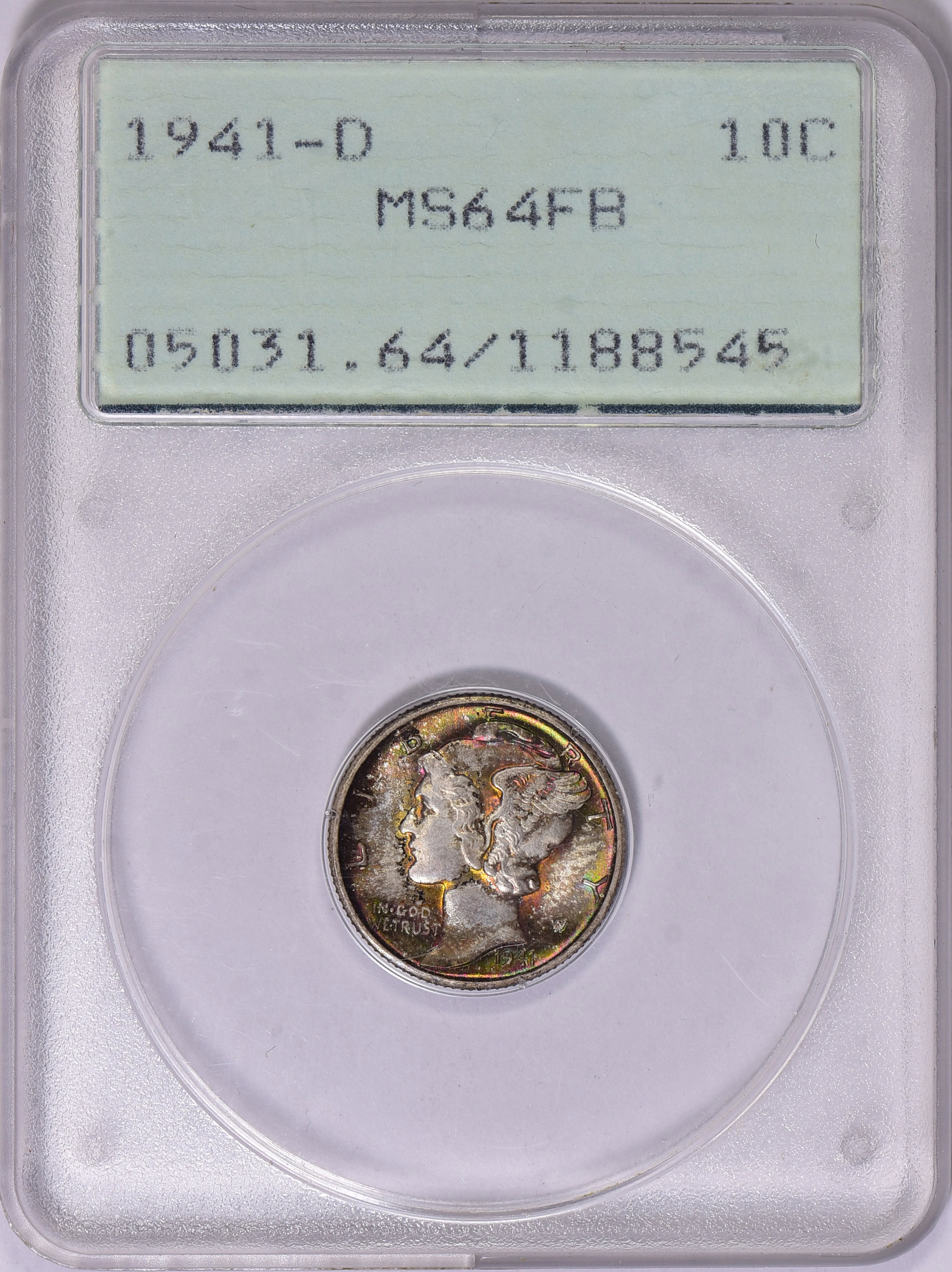 1941-D Mercury Dime PCGS MS-64 FB OGH (1st Gen) (Toned) (Item 1757027) | GreatCollections Coin ...