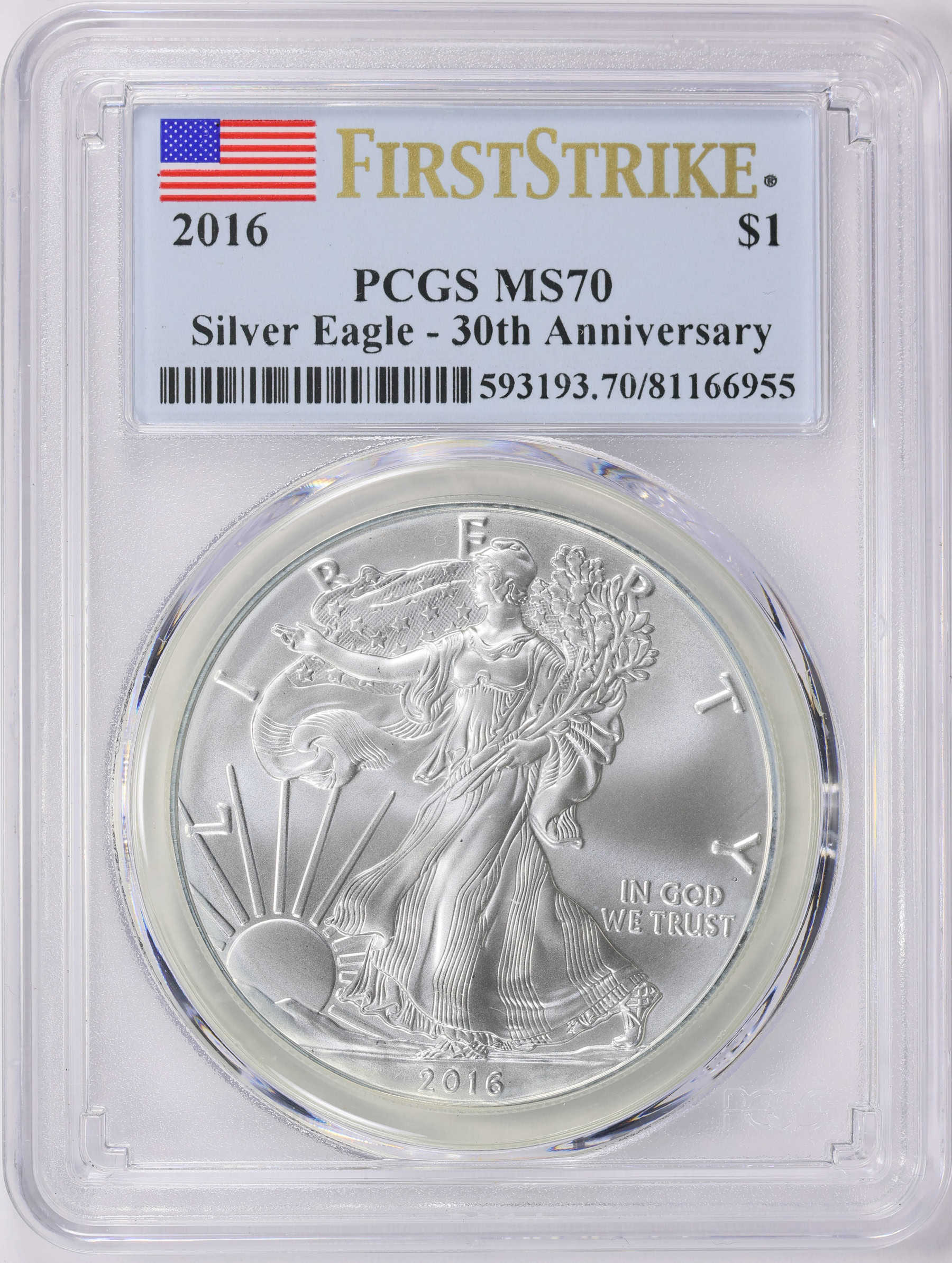 2016 $1 Silver Eagle First Strike 30th Anniversary PCGS MS-70 (Item 1757053) | GreatCollections ...