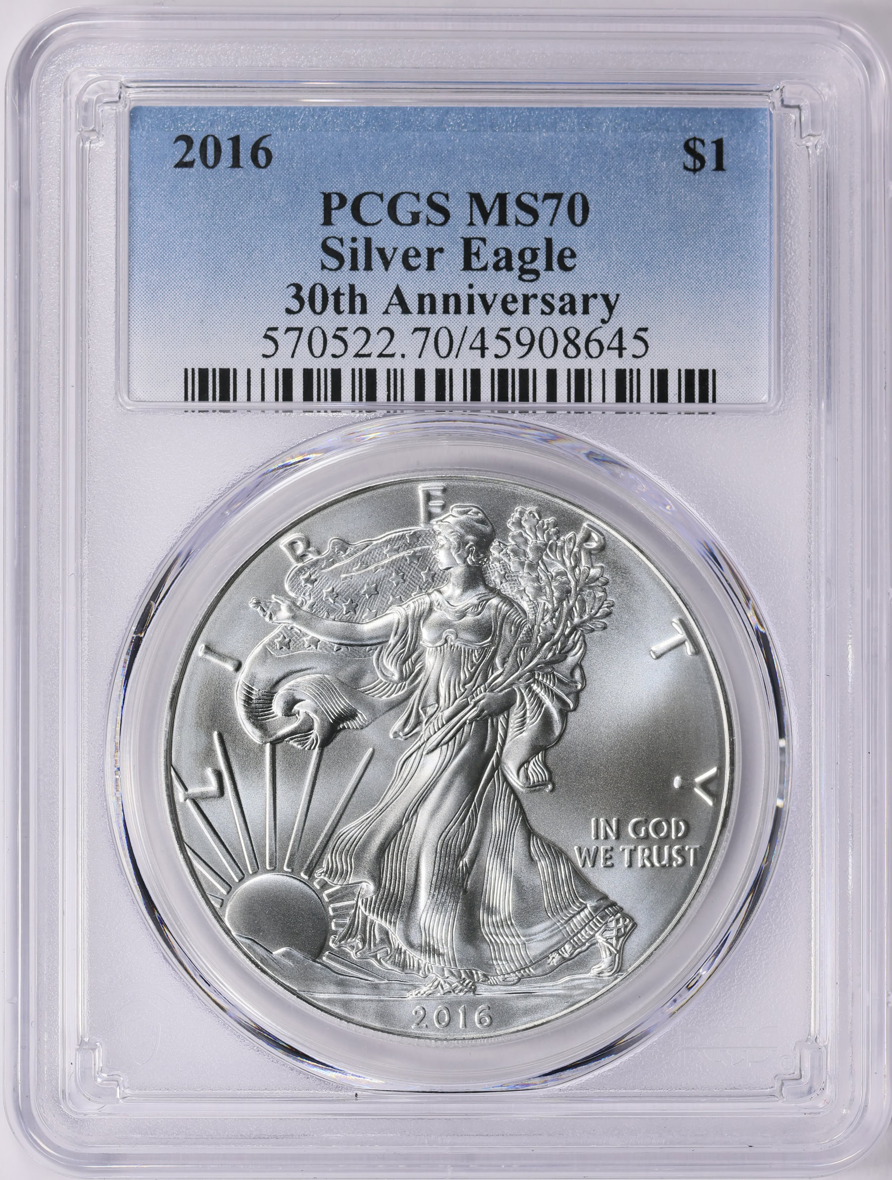 2016 $1 Silver Eagle 30th Anniversary PCGS MS-70 (Item 1757095) | GreatCollections Coin Auctions