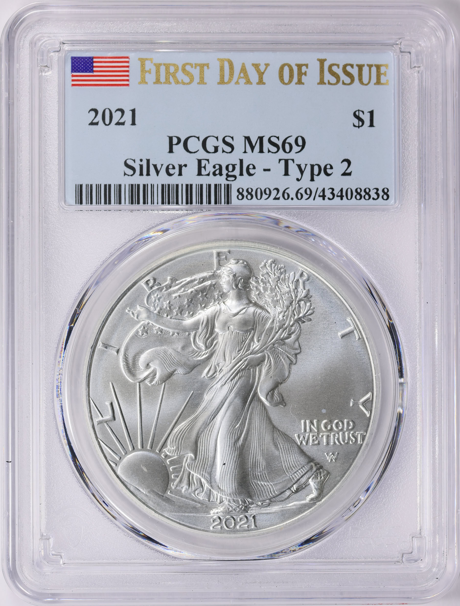 2021 $1 Silver Eagle Type 2 First Day of Issue PCGS MS-69 (Item 1757104) | GreatCollections Coin ...