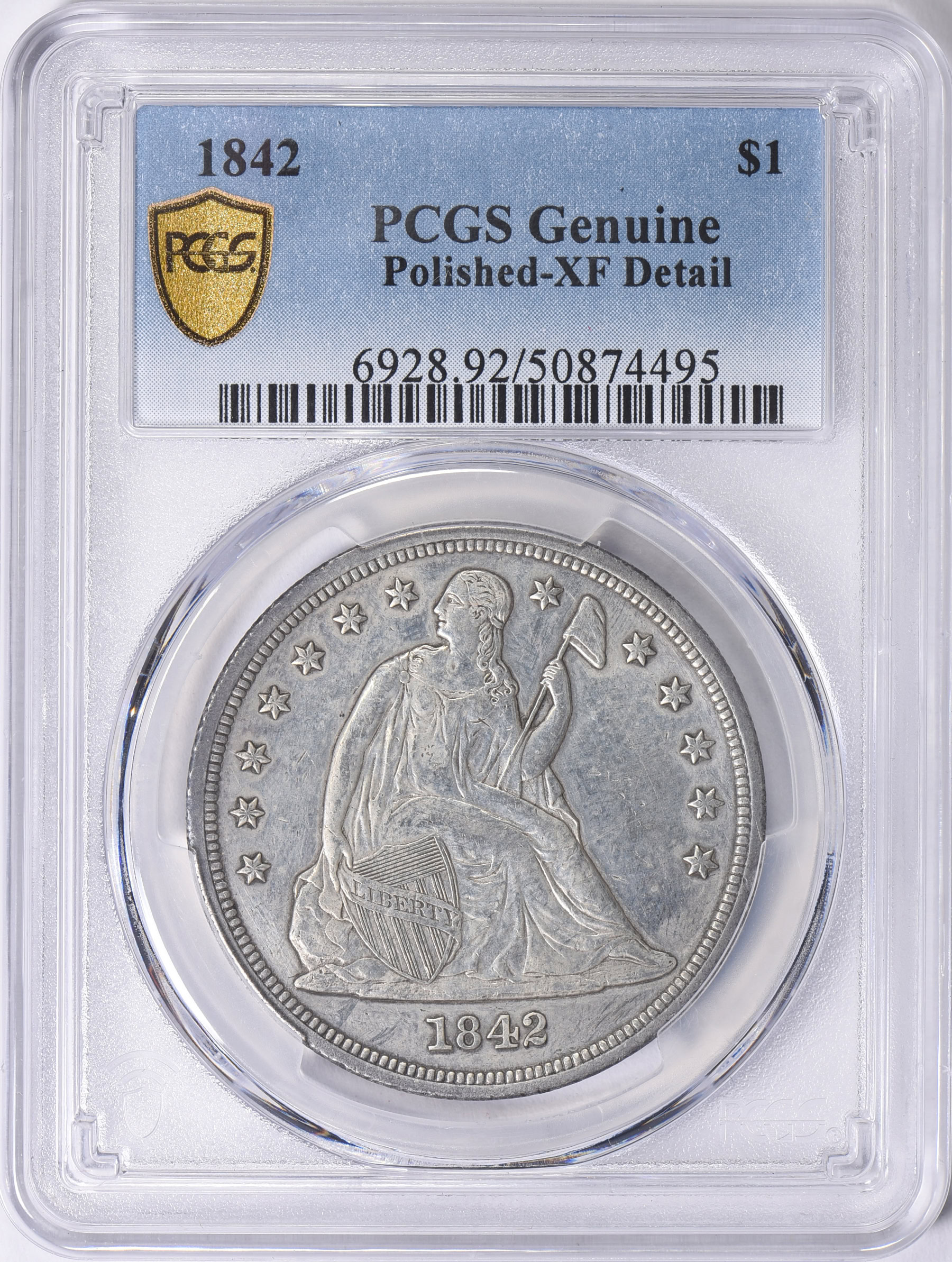 1842 Seated Liberty Silver Dollar PCGS Genuine XF Details (Item 1757138) | GreatCollections Coin ...