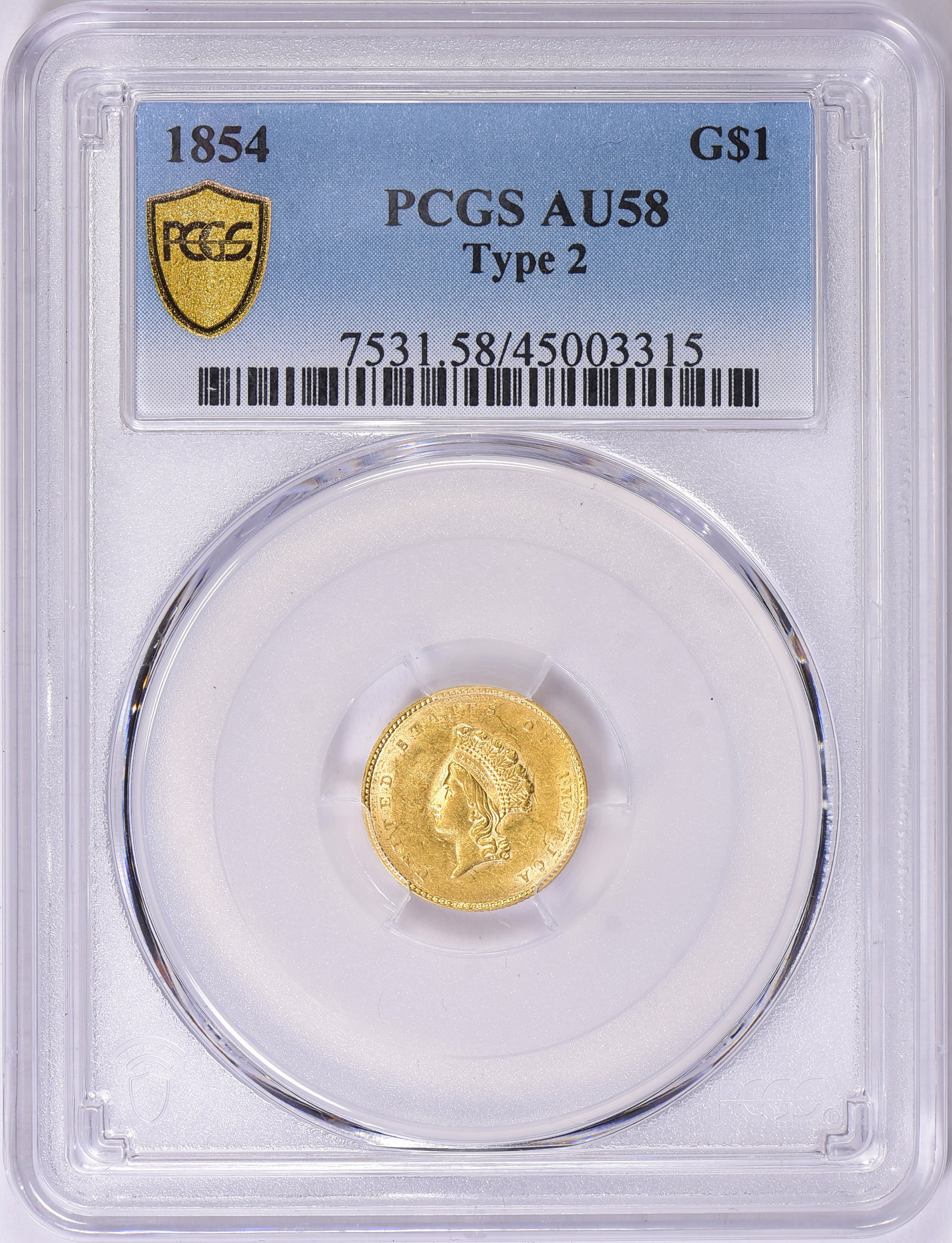1854 Indian Princess Gold Dollar Type 2 PCGS AU-58 (Item 1757161) | GreatCollections Coin Auctions