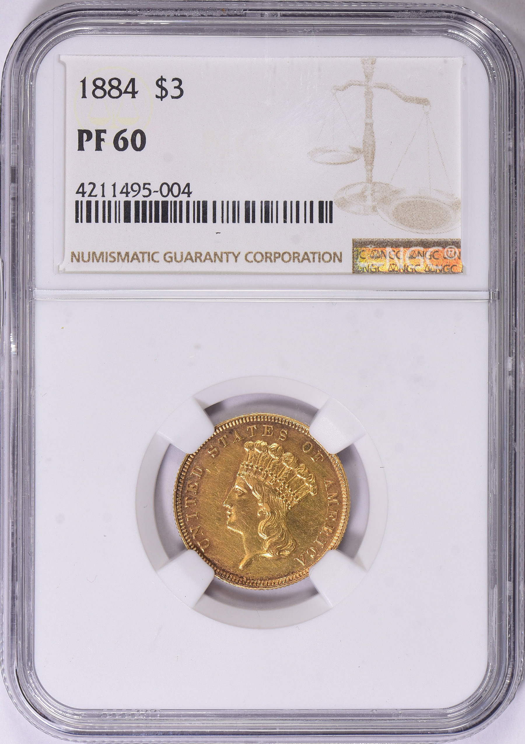 1884 Three-Dollar Gold Piece NGC Proof-60 (Item 1757170 ...