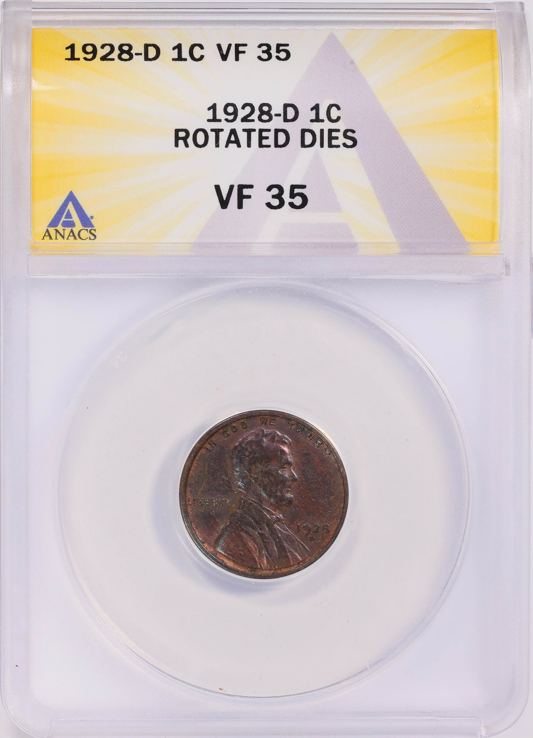 1928-D Lincoln Cent Rotated Dies ANACS VF-35 BN (Item 1757174 ...