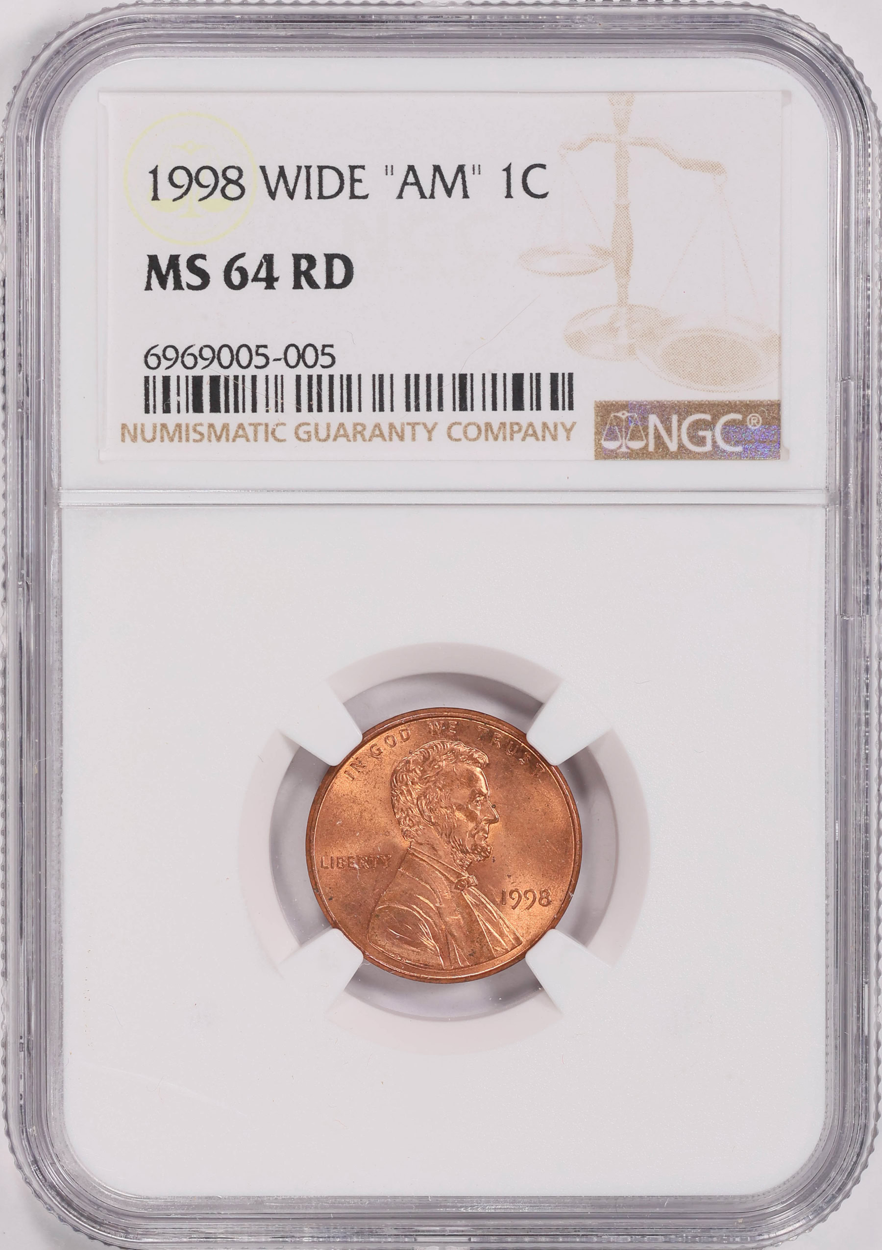 1998 Lincoln Cent Wide AM NGC MS-64 RD (Item 1757182 ...