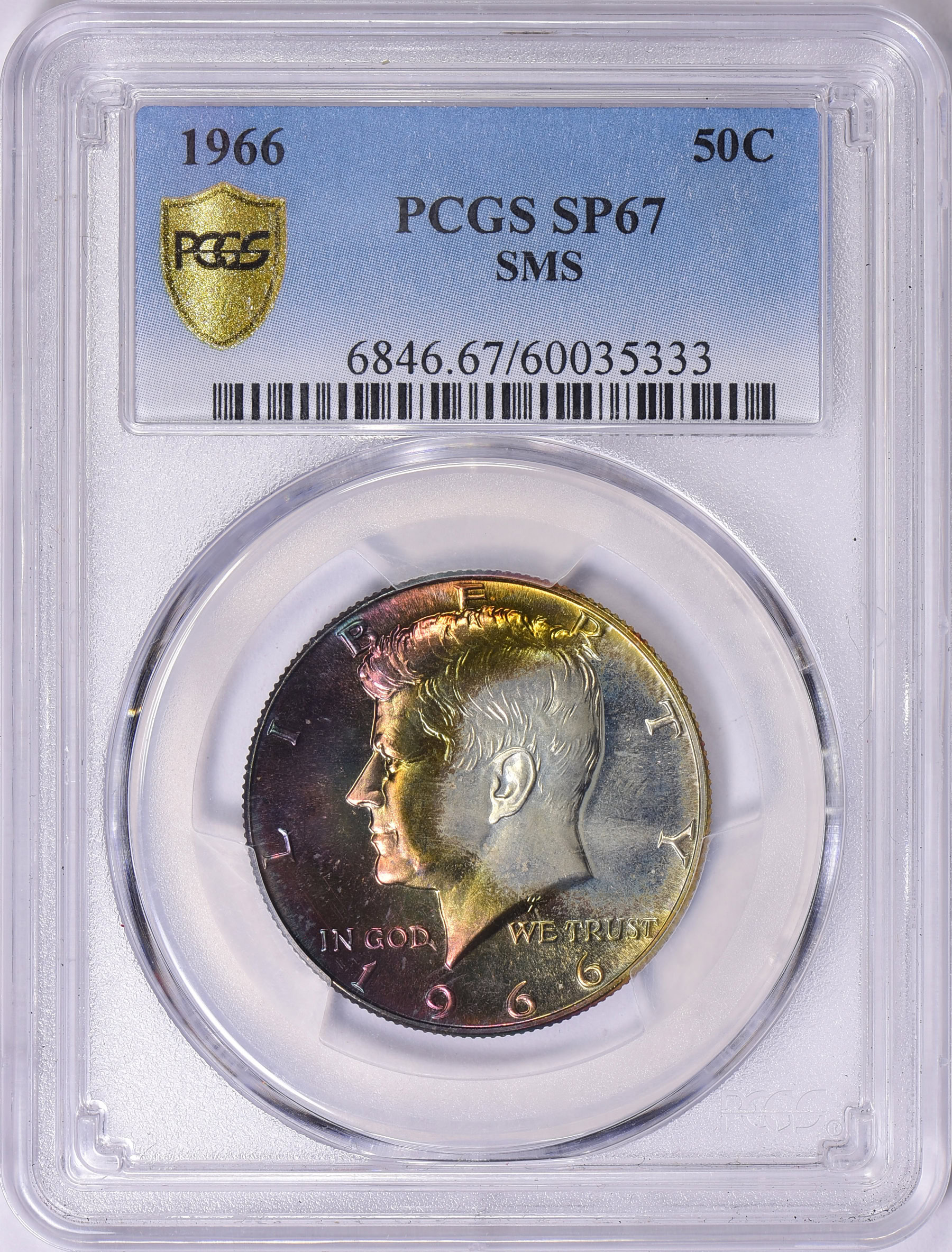 1966 Kennedy Half Dollar SMS PCGS SP-67 (Toned) (Item 1757200) | GreatCollections Coin Auctions