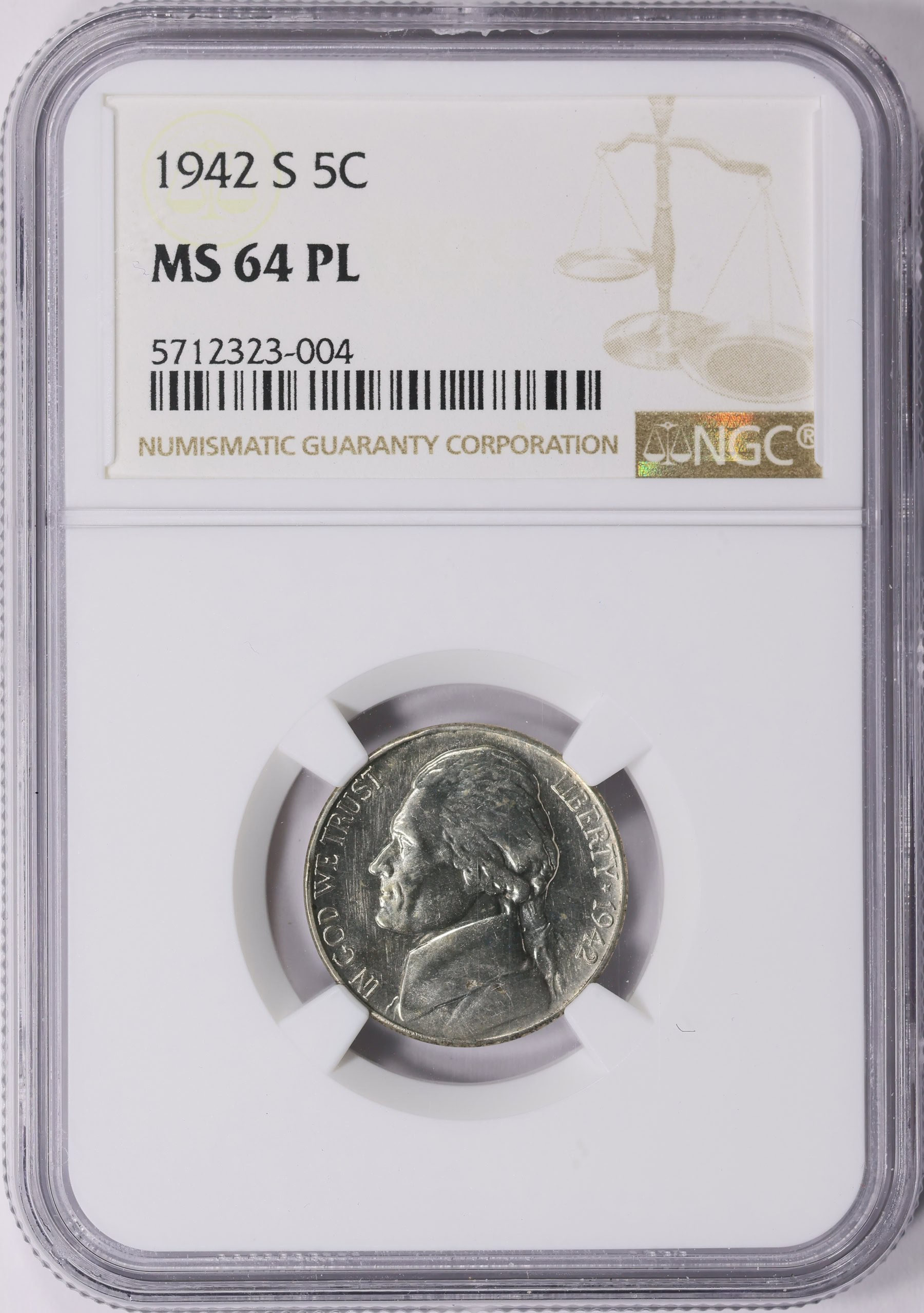 1942-S Jefferson Nickel NGC MS-64 PL (Item 1757211) | GreatCollections Coin Auctions