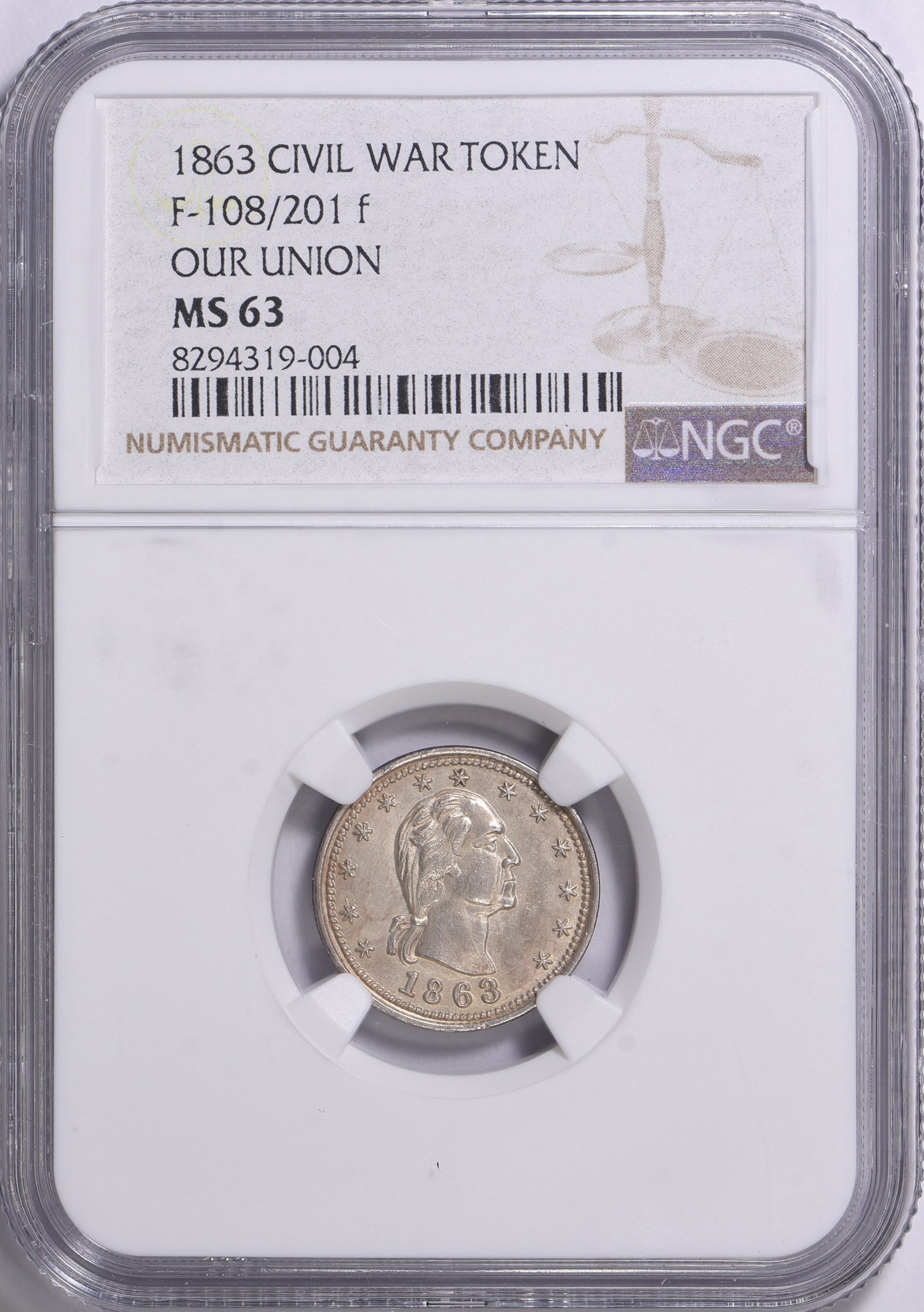 1863 Our Union Civil War Token F-108/201F NGC MS-63 (Item 1757221 ...