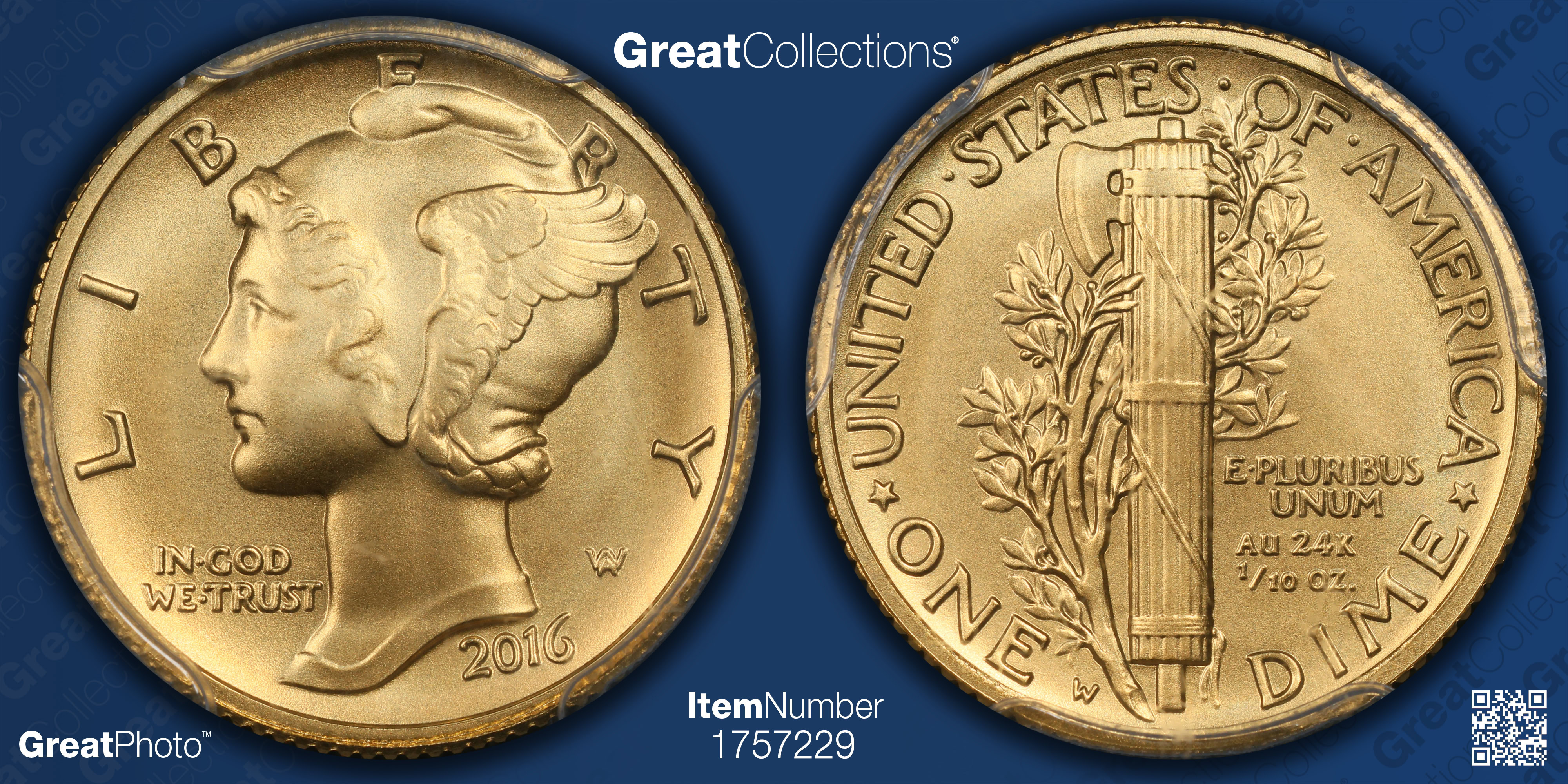 2016-W Gold Mercury Dime 100th Anniversary. First Strike PCGS SP-70 ...