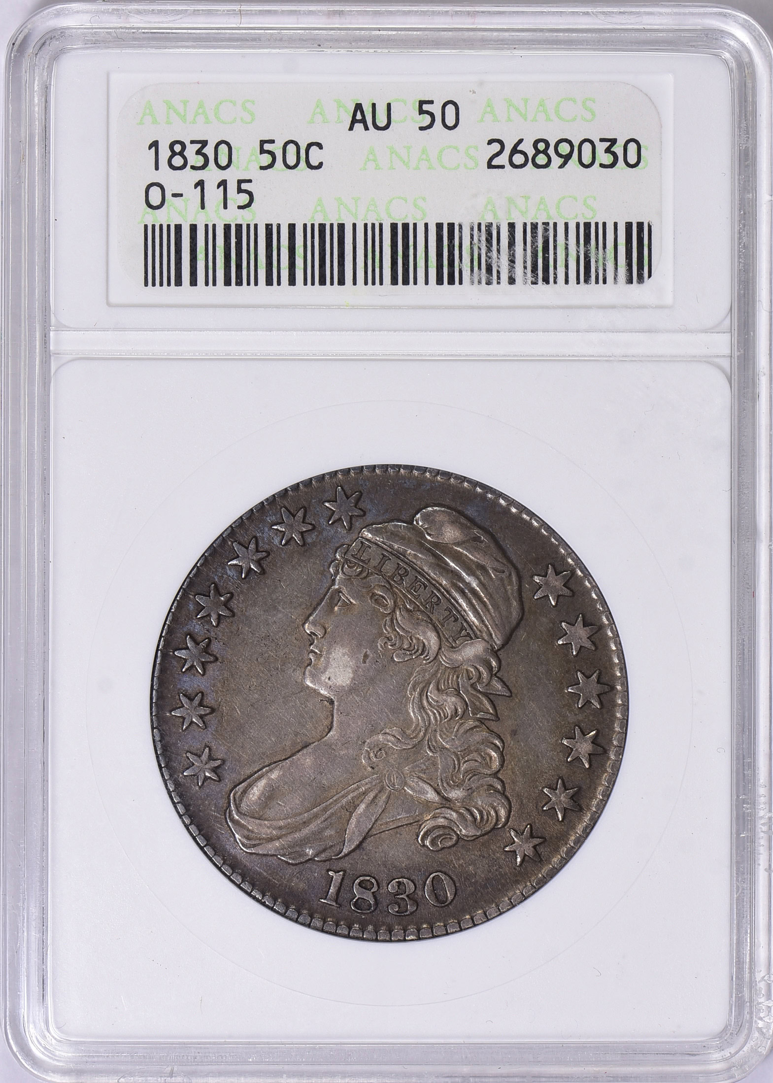 1830 Capped Bust Half Dollar Overton 115 ANACS AU-50 OH (Item 1757240) | GreatCollections Coin ...