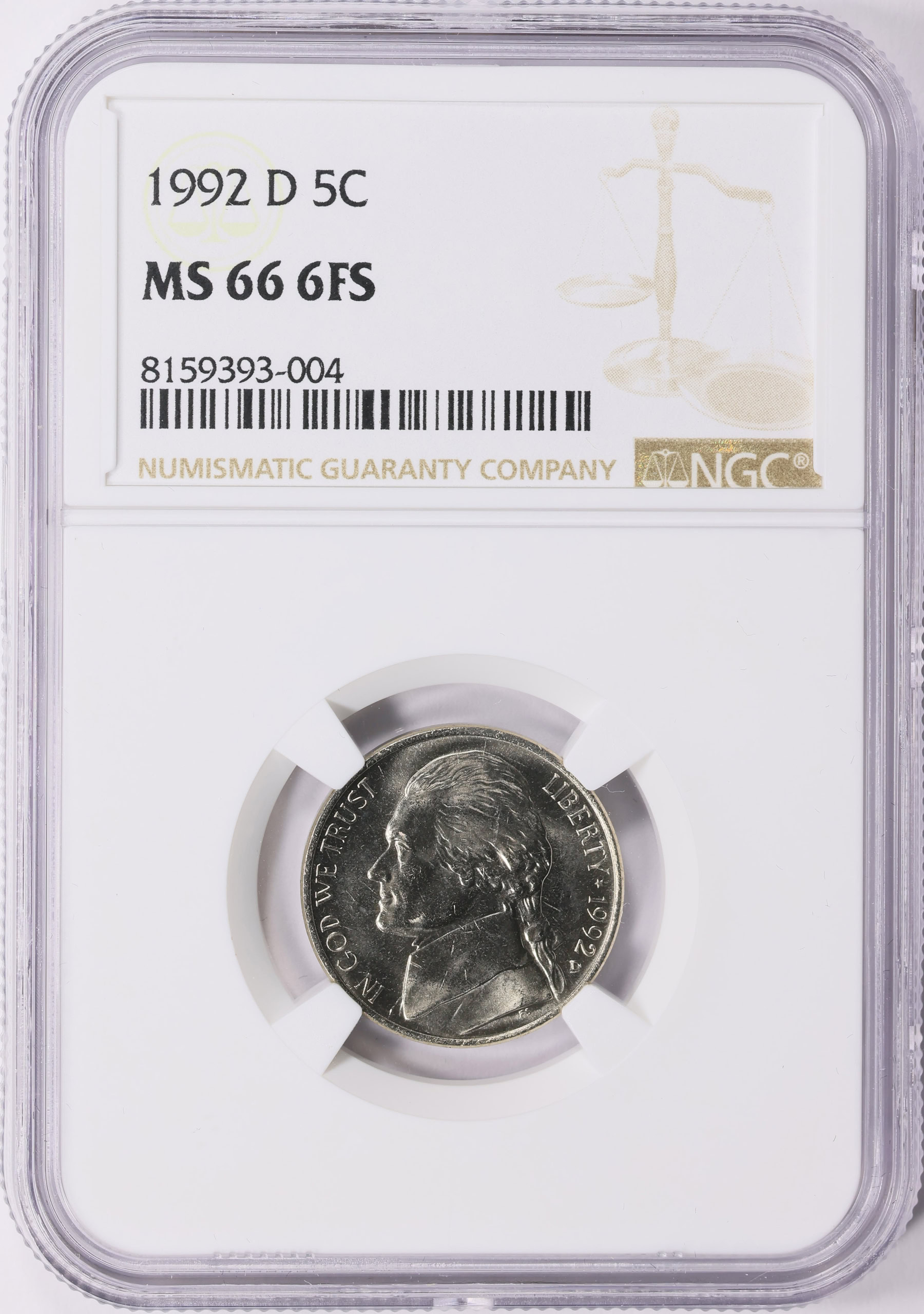 1992-D Jefferson Nickel NGC MS-66 6FS (Item 1757291) | GreatCollections ...