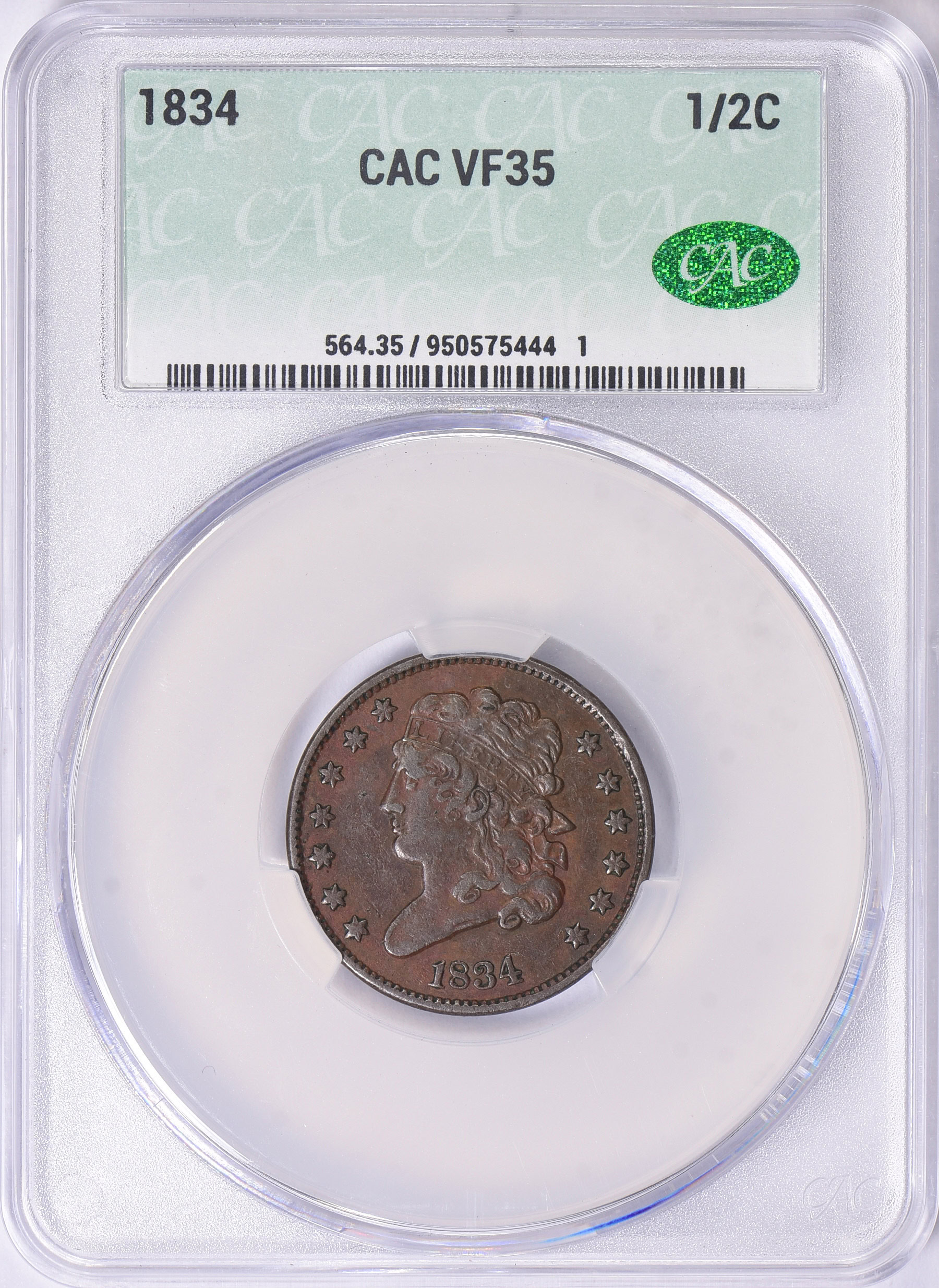 1834 Classic Half Cent CACG VF-35 BN (Item 1757350) | GreatCollections Coin Auctions