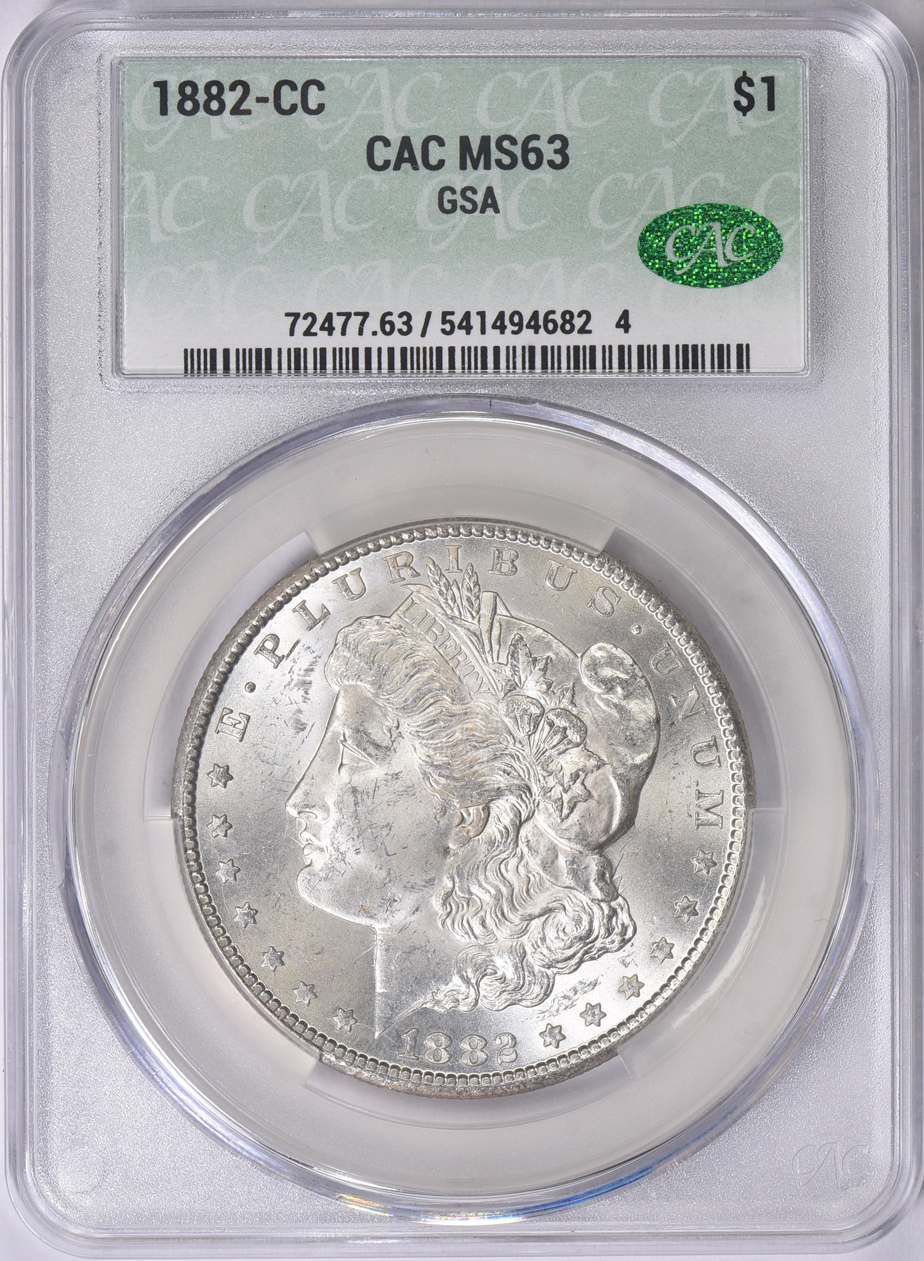1882-CC Morgan Silver Dollar CACG MS-63 (GSA) (Item 1757354) | GreatCollections Coin Auctions