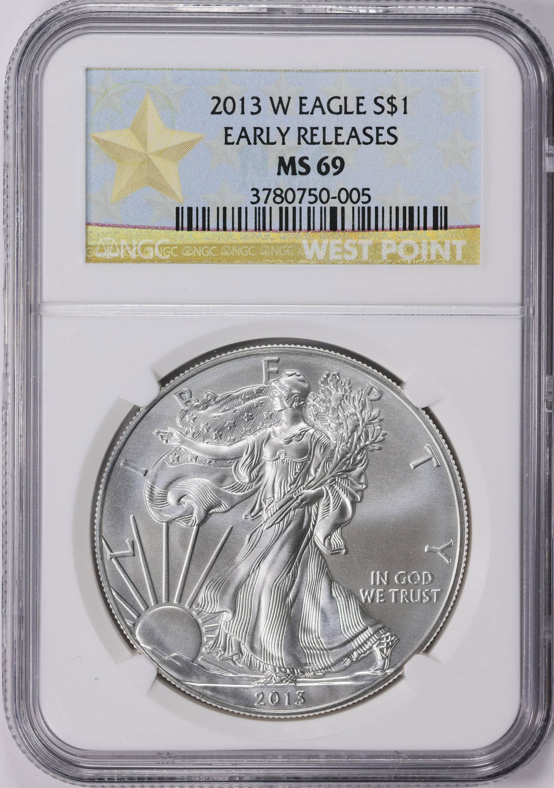 2013-W $1 Silver Eagle Burnished Early Releases NGC MS-69 (West Point Star Label) (Item 1757415 ...