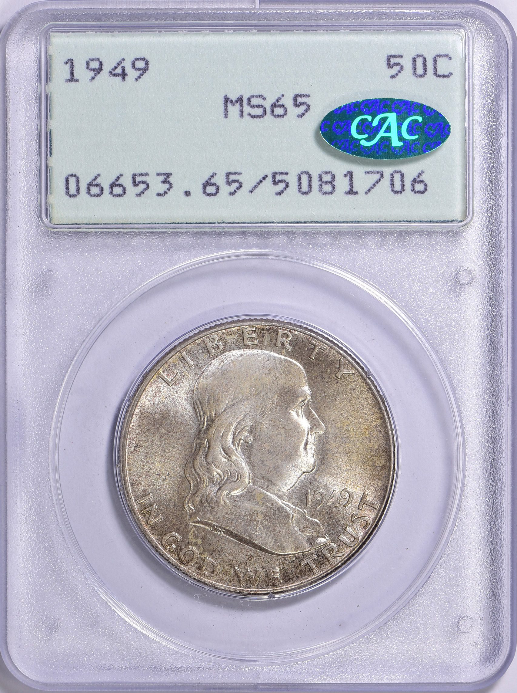 1949 Franklin Half Dollar PCGS MS-65 (CAC Green) OGH (1st Gen) (Item ...
