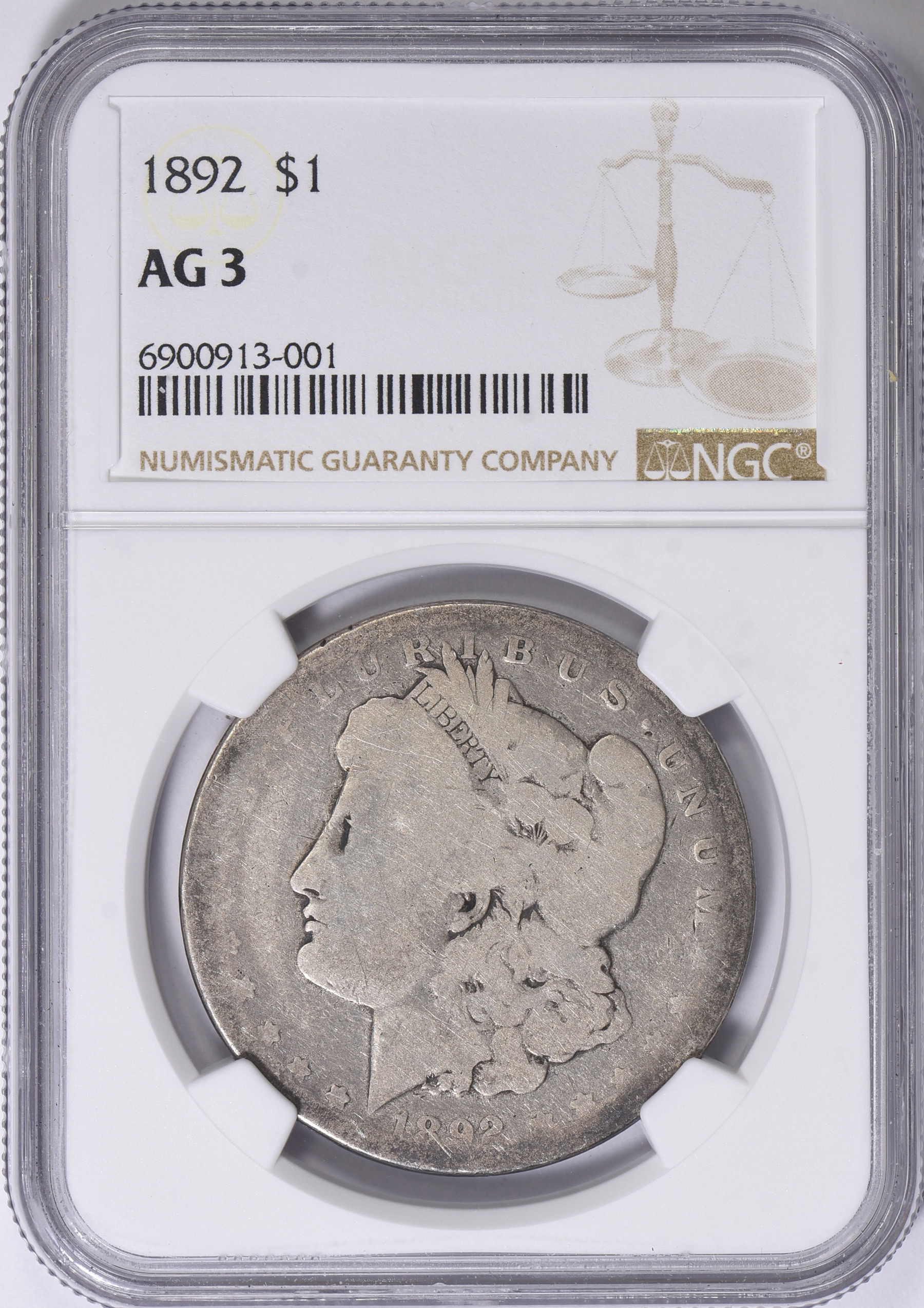 1892 Morgan Silver Dollar NGC AG-03 (Item 1757461) | GreatCollections ...