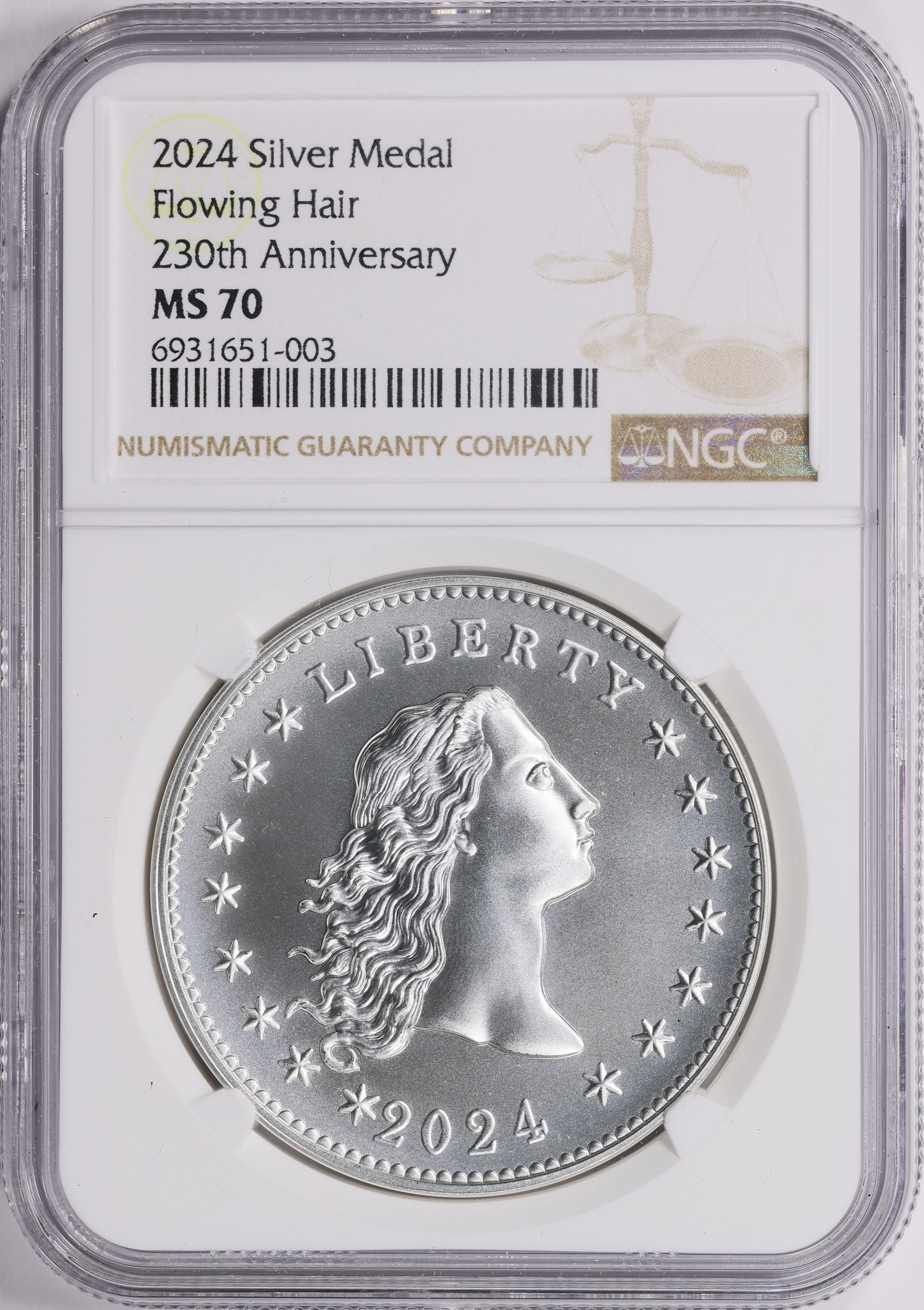 2024 U.S. Mint Medal Flowing Hair Silver NGC MS-70 | NGC Cert #6931651 ...