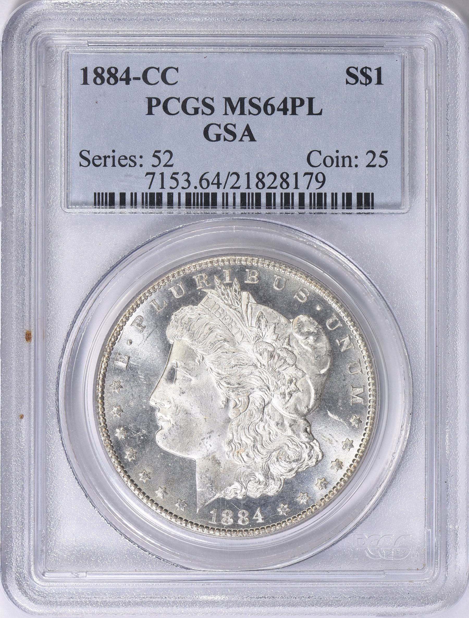 1884-CC Morgan Silver Dollar PCGS MS-64 PL (GSA) (Item 1757513) | GreatCollections Coin Auctions