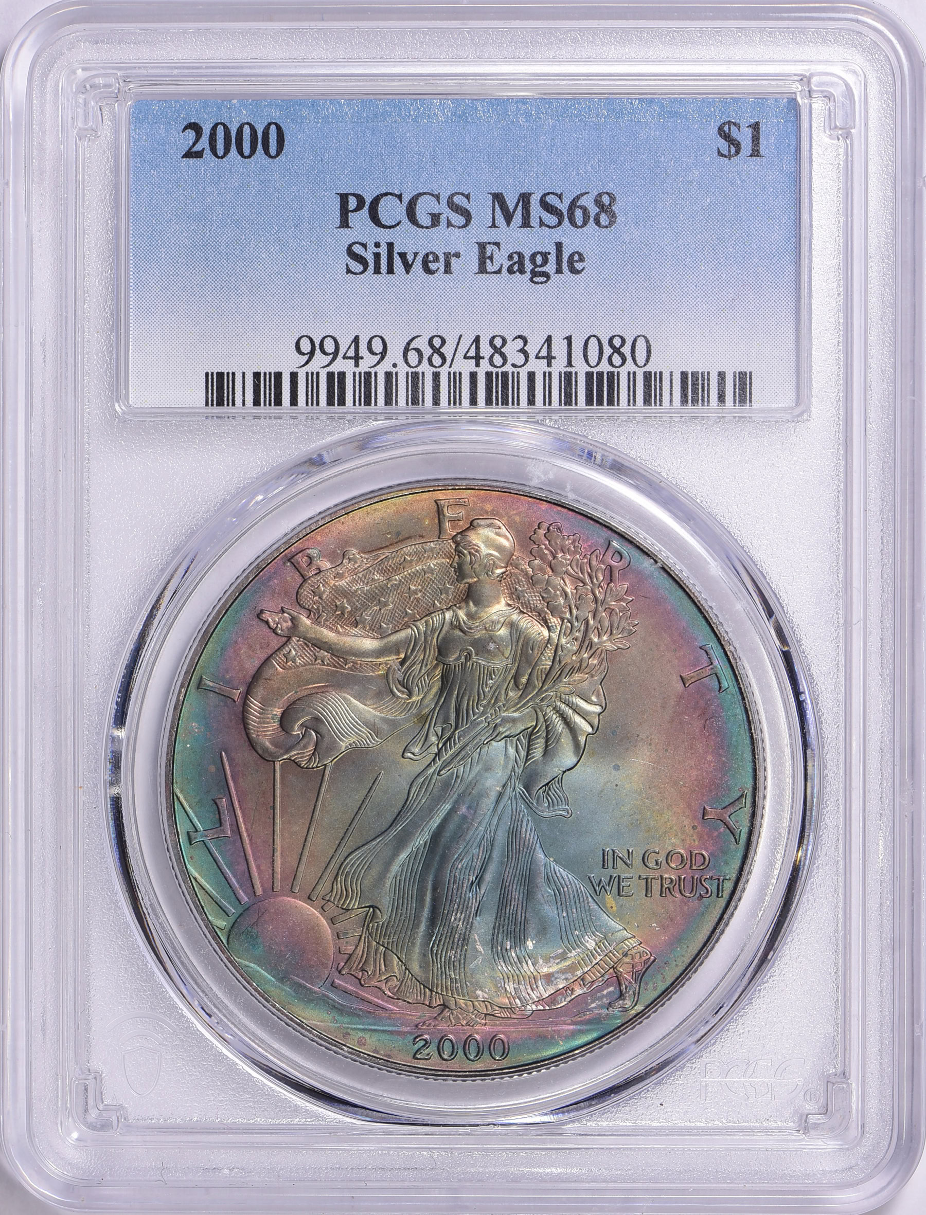 2000 $1 Silver Eagle PCGS MS-68 (Toned) (Item 1757527) | GreatCollections Coin Auctions