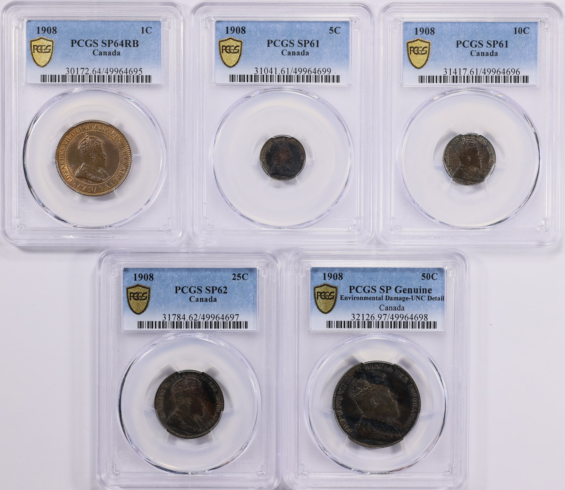 Canada 1908 Cent to 50 Cents Specimen Set With Original Leather Case of ...