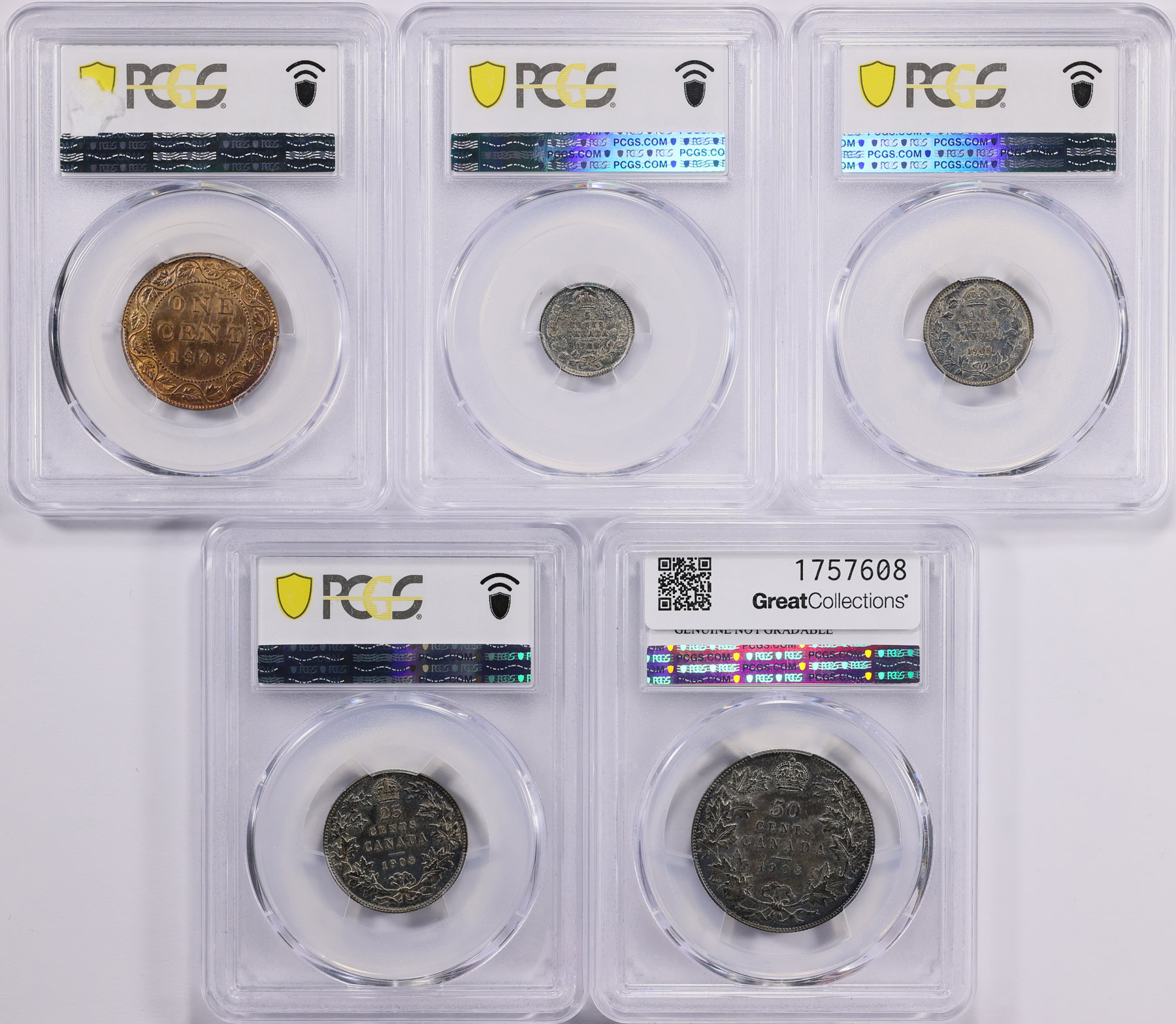 Canada 1908 Cent to 50 Cents Specimen Set With Original Leather Case of ...