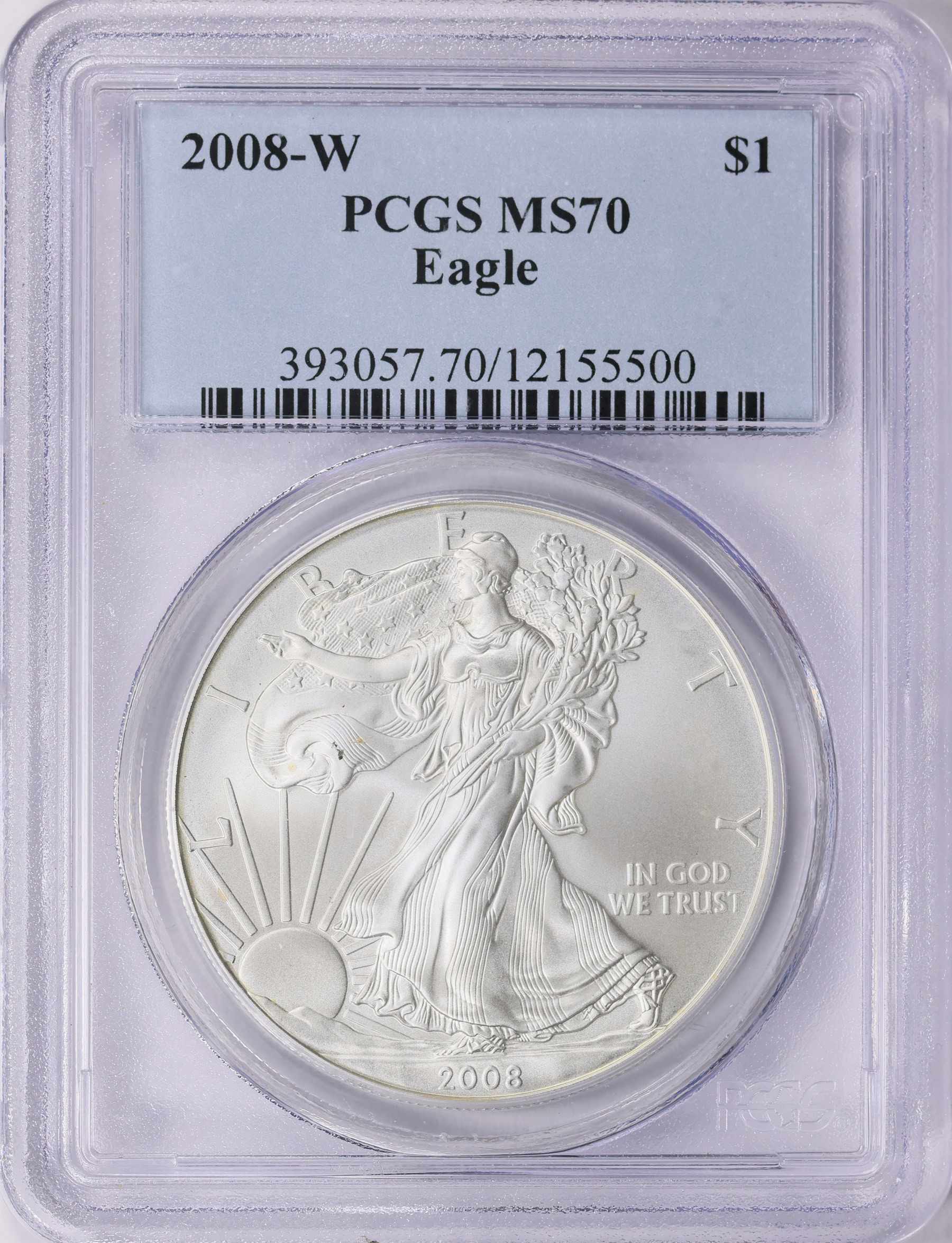 2008-W $1 Silver Eagle Burnished PCGS MS-70 (Item 1757732) | GreatCollections Coin Auctions