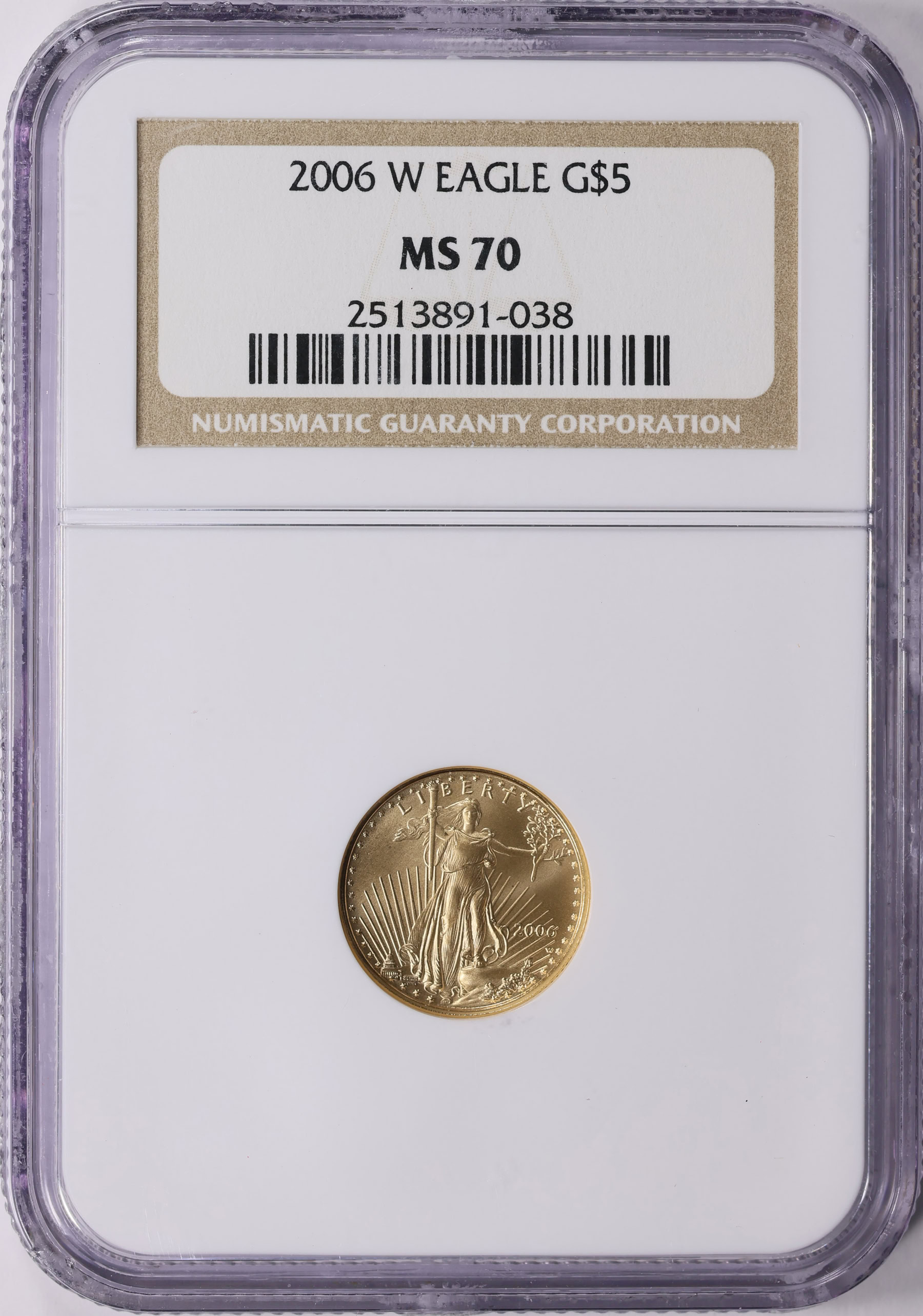 2006-W $5 Tenth-Ounce Gold American Eagle Burnished NGC MS-70 (Item 1757748) | GreatCollections ...