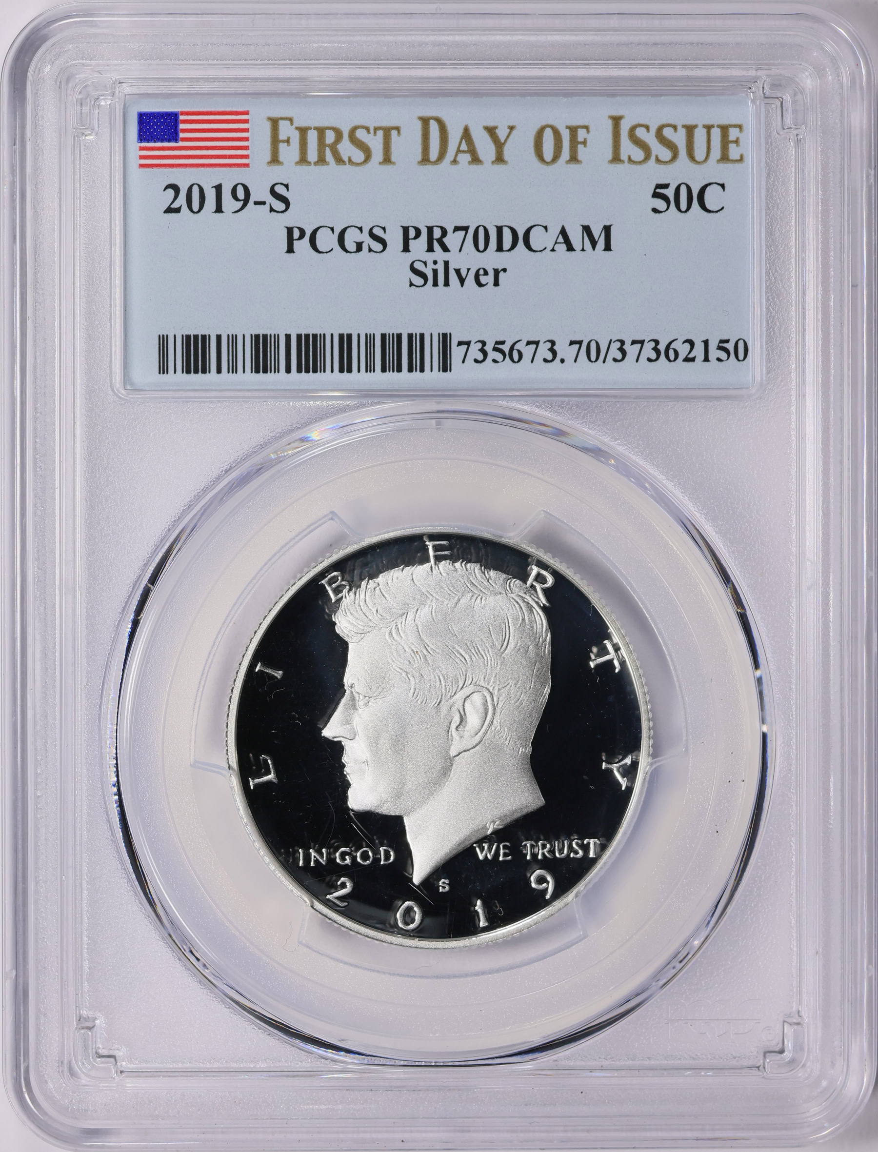 2019-S Kennedy Half Dollar Silver First Day of Issue PCGS Proof-70 DCAM (Item 1757774 ...