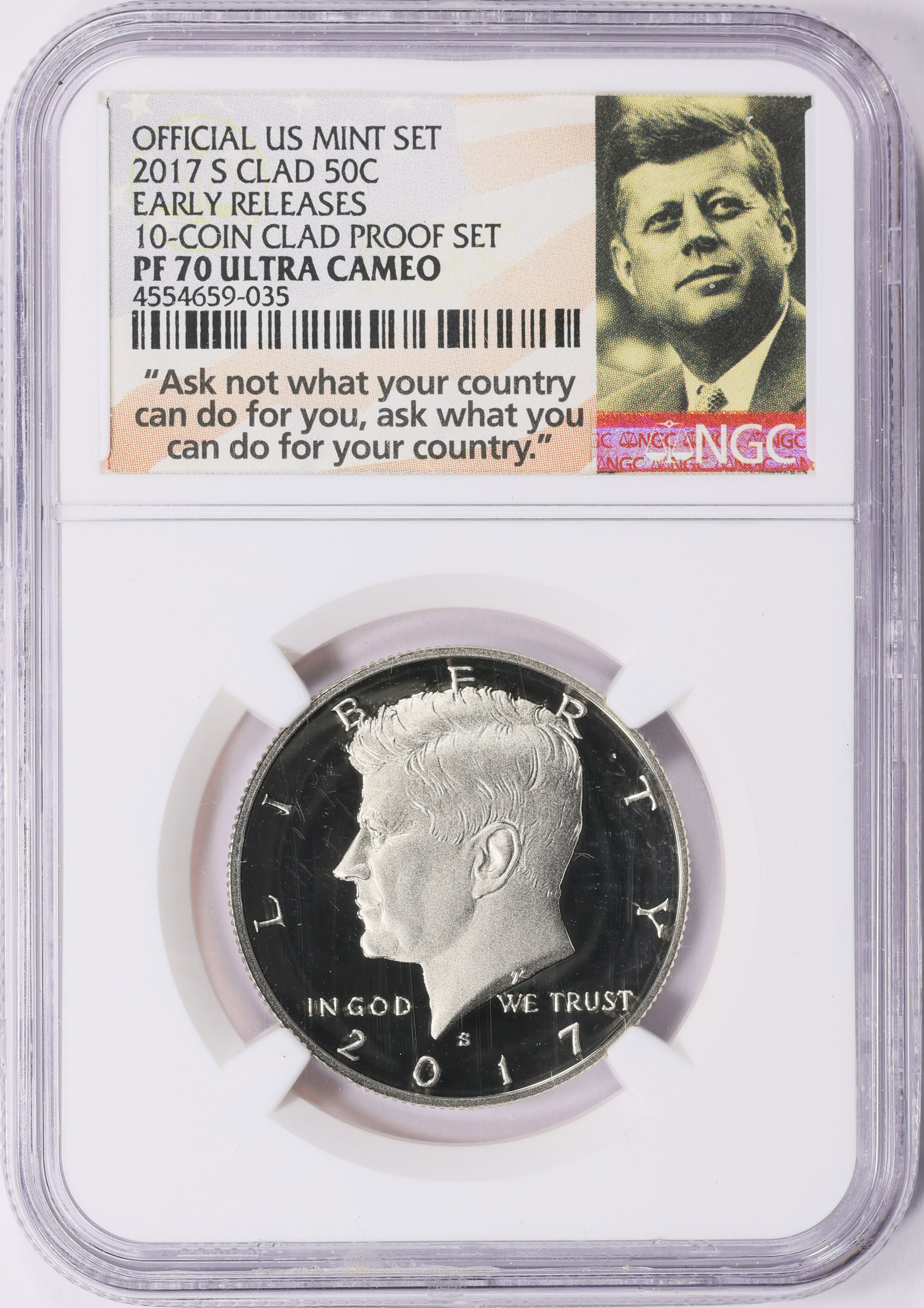 2017-S Kennedy Half Dollar Early Releases NGC Proof-70 UC (Kennedy Label) (Item 1757807 ...