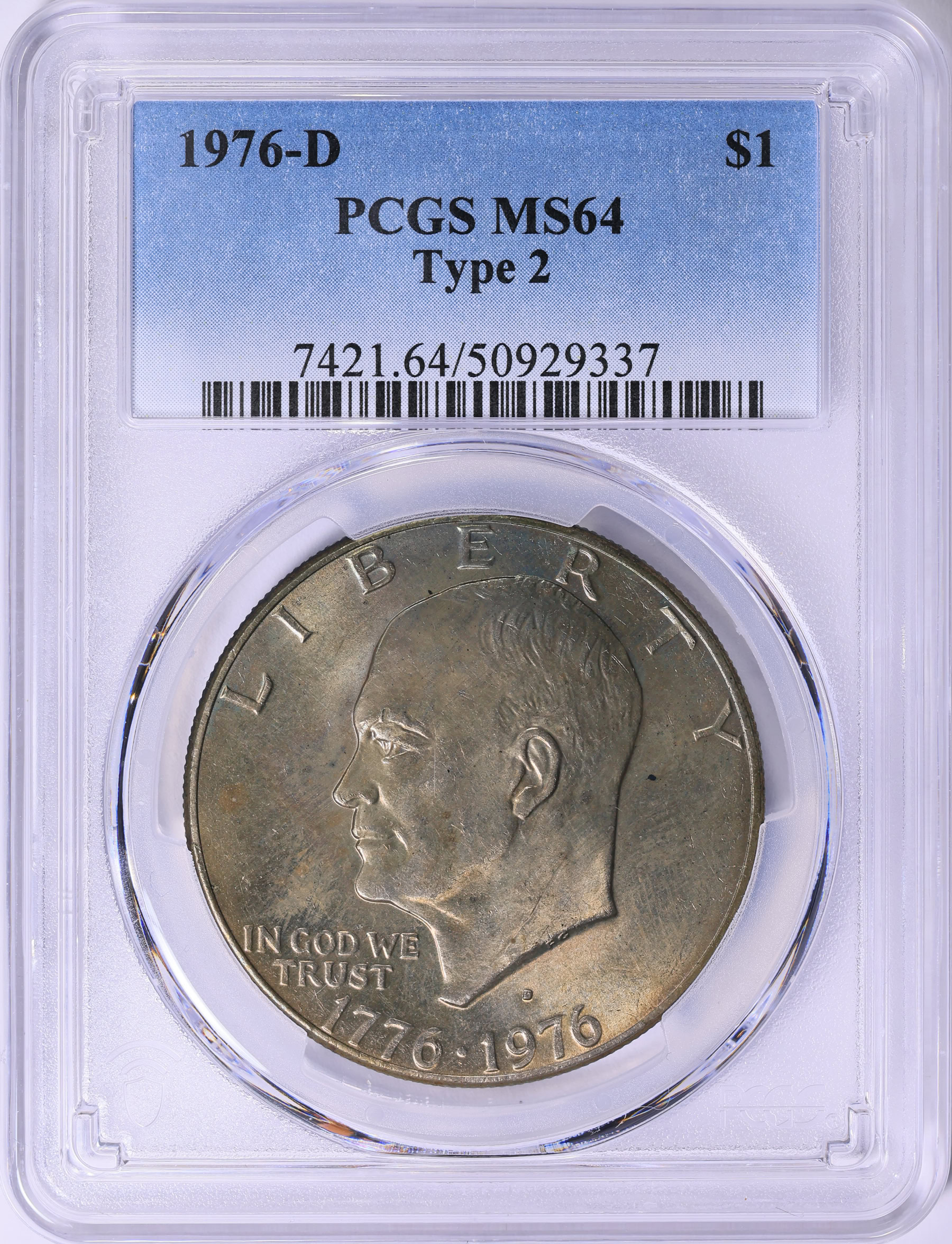 1976-D Eisenhower Dollar Type 2 PCGS MS-64 (Toned) (Item 1757820) | GreatCollections Coin Auctions