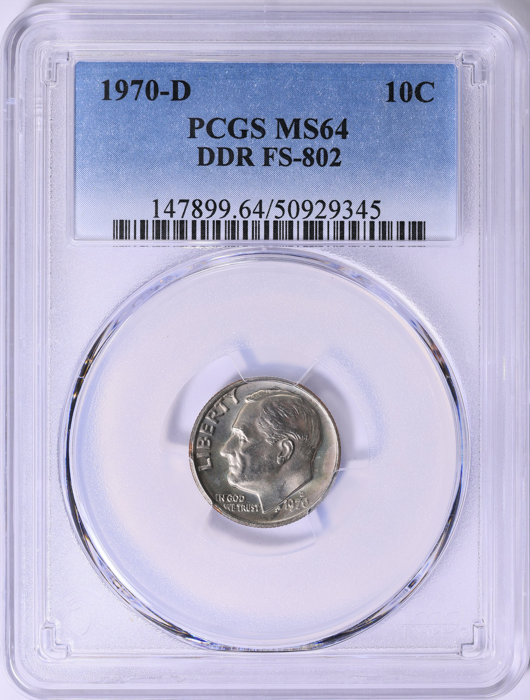 1970-D Roosevelt Dime Doubled Die Reverse FS-802 PCGS MS-64 (Toned ...