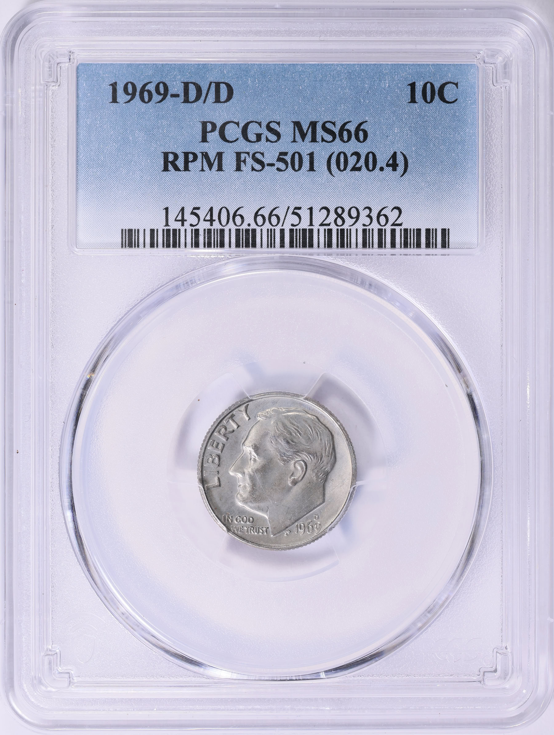 1969-D/D Roosevelt Dime Repunched Mintmark FS-501 (020.4) PCGS MS-66 (Item 1757886 ...