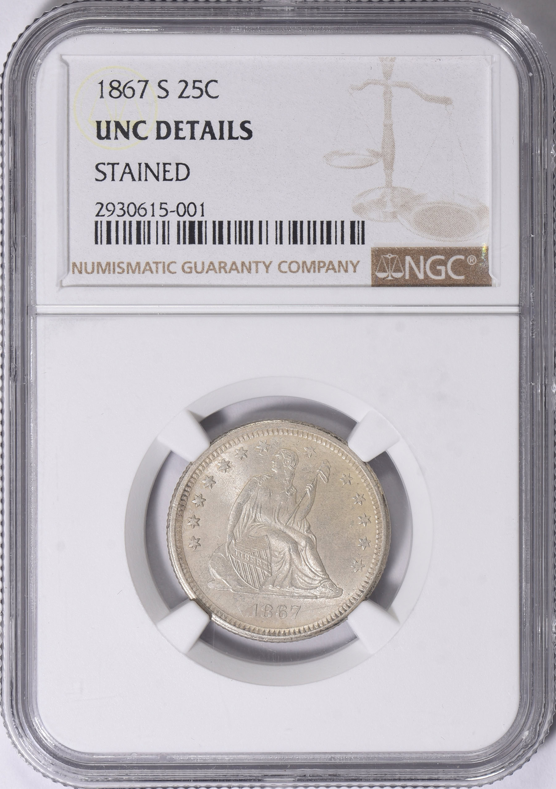 1867-S Seated Liberty Quarter NGC Unc Details (Item 1757993 ...