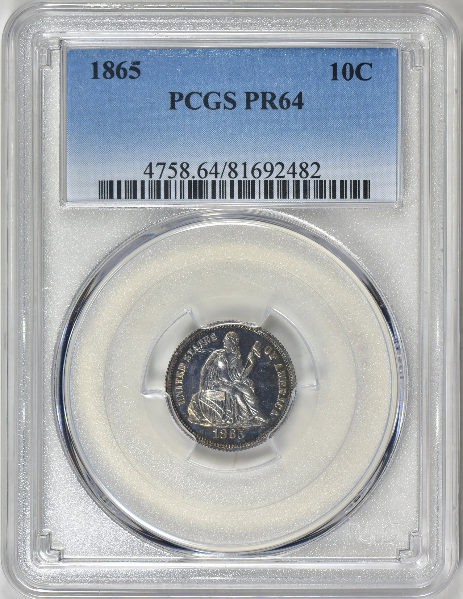 1865 Seated Liberty Dime PCGS Proof-64 (Item 1757999 ...