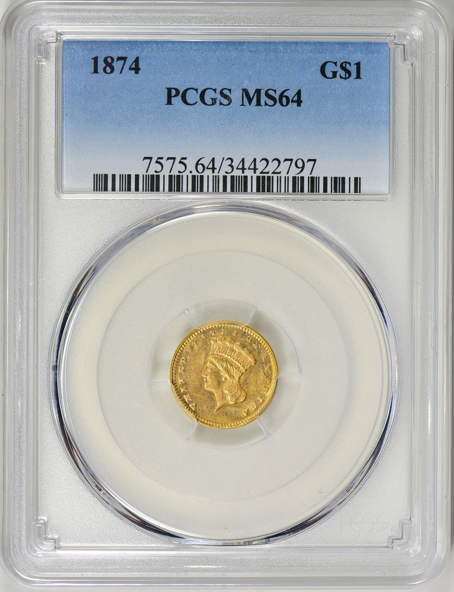 1874 Indian Princess Gold Dollar PCGS MS-64 (Item 1758001 ...