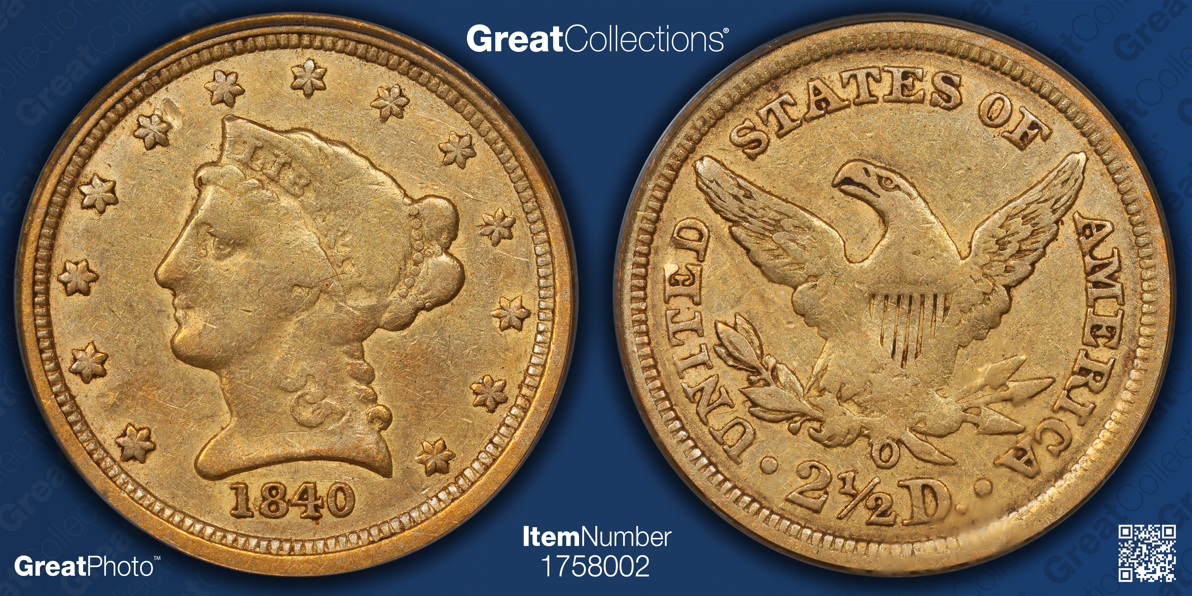 1840-O Liberty Gold Quarter Eagle PCGS VF-25 (Item 1758002 ...