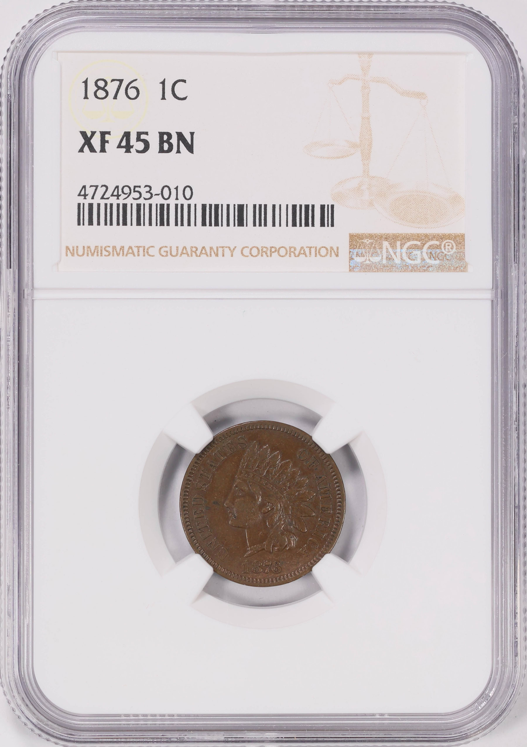 1876 Indian Cent NGC XF-45 BN (Item 1758114) | GreatCollections Coin Auctions