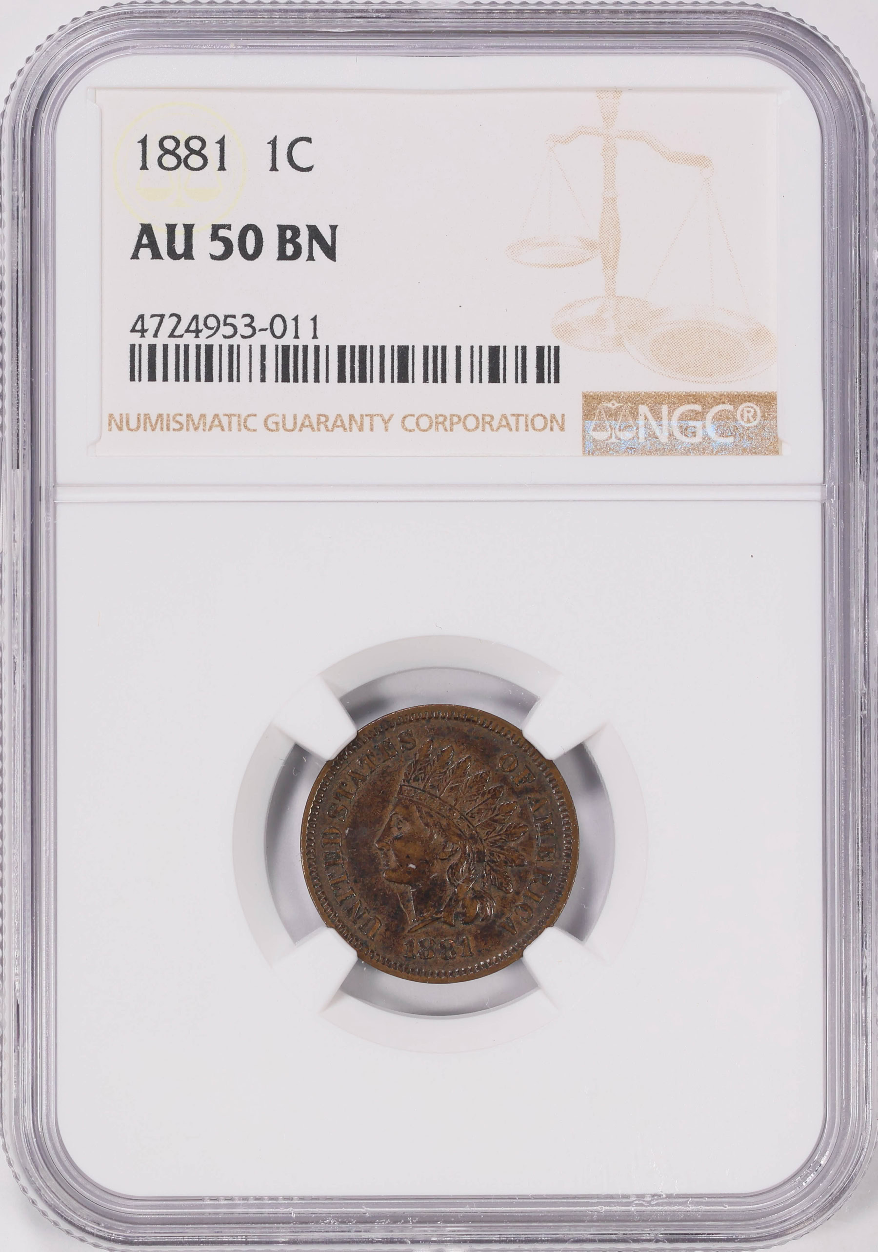 1881 Indian Cent NGC AU-50 BN (Item 1758116) | GreatCollections Coin Auctions