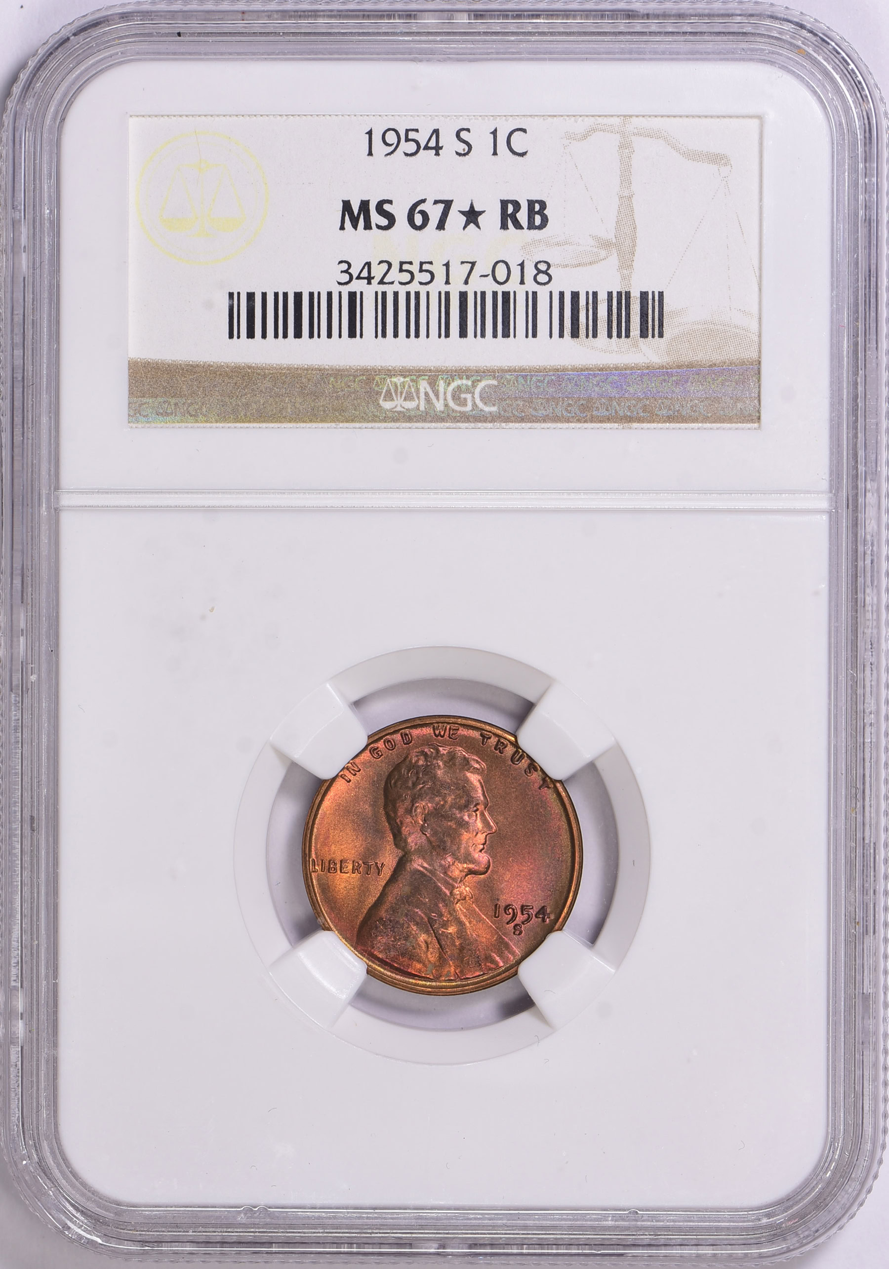 1954-S Lincoln Cent NGC MS-67 ★ RB (Toned) (Item 1758127) | GreatCollections Coin Auctions
