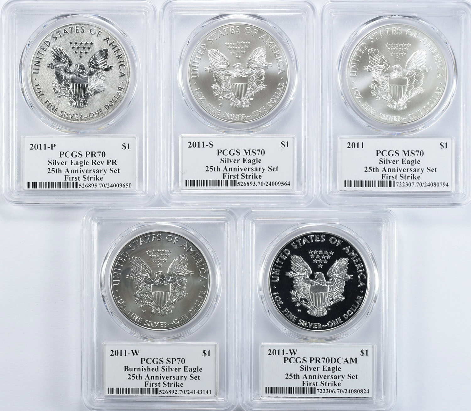 2011 25th Anniversary $1 Silver Eagle Set First Strike PCGS MS-70/Proof-70 (Mercanti Signed ...