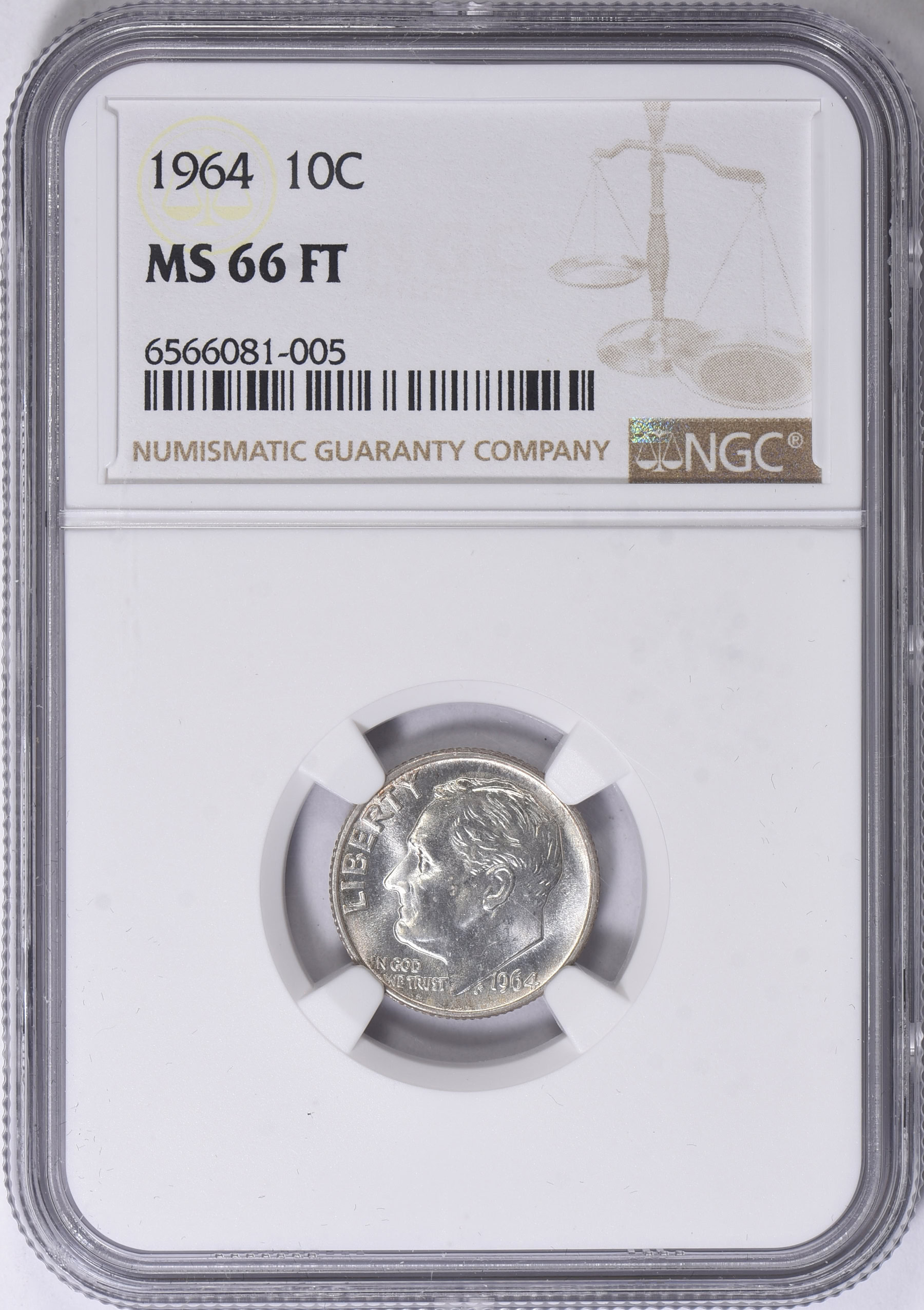 1964 Roosevelt Dime NGC MS-66 FT (Item 1758165) | GreatCollections Coin ...