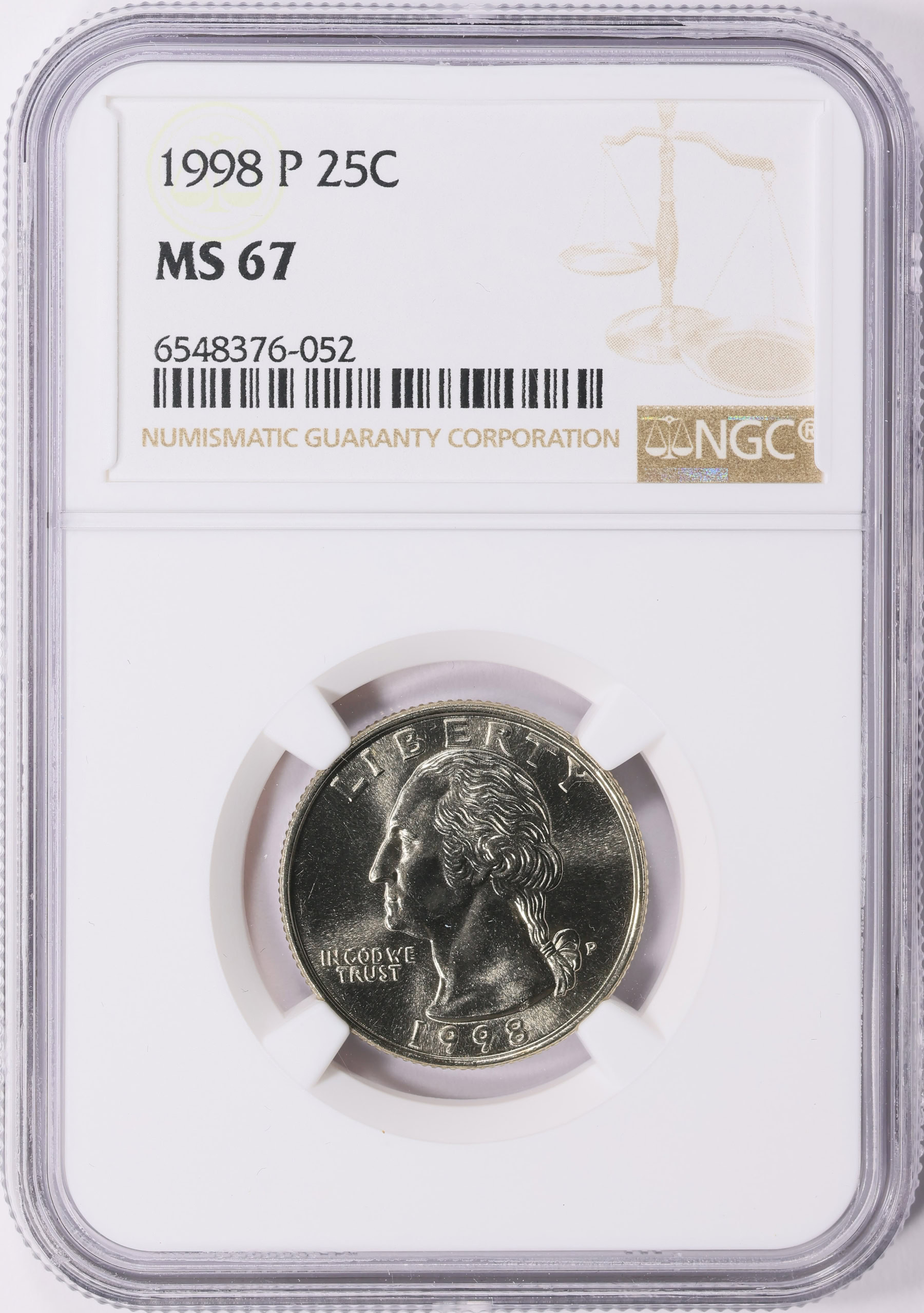 1998-P Washington Quarter NGC MS-67 (Item 1758174) | GreatCollections ...