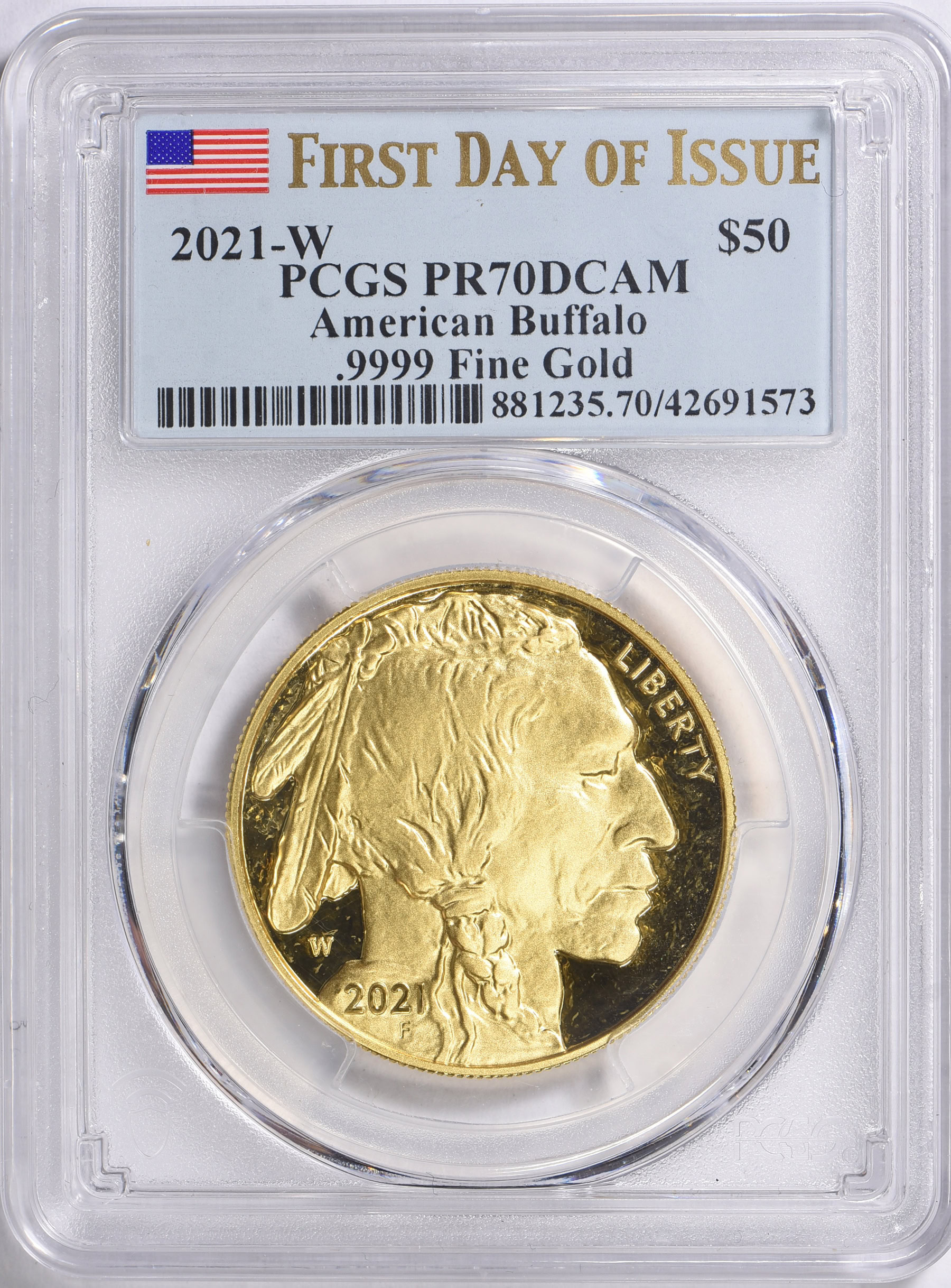 2021-W $50 One-Ounce Gold American Buffalo First Day of Issue PCGS Proof-70 DCAM (Item 1758224 ...