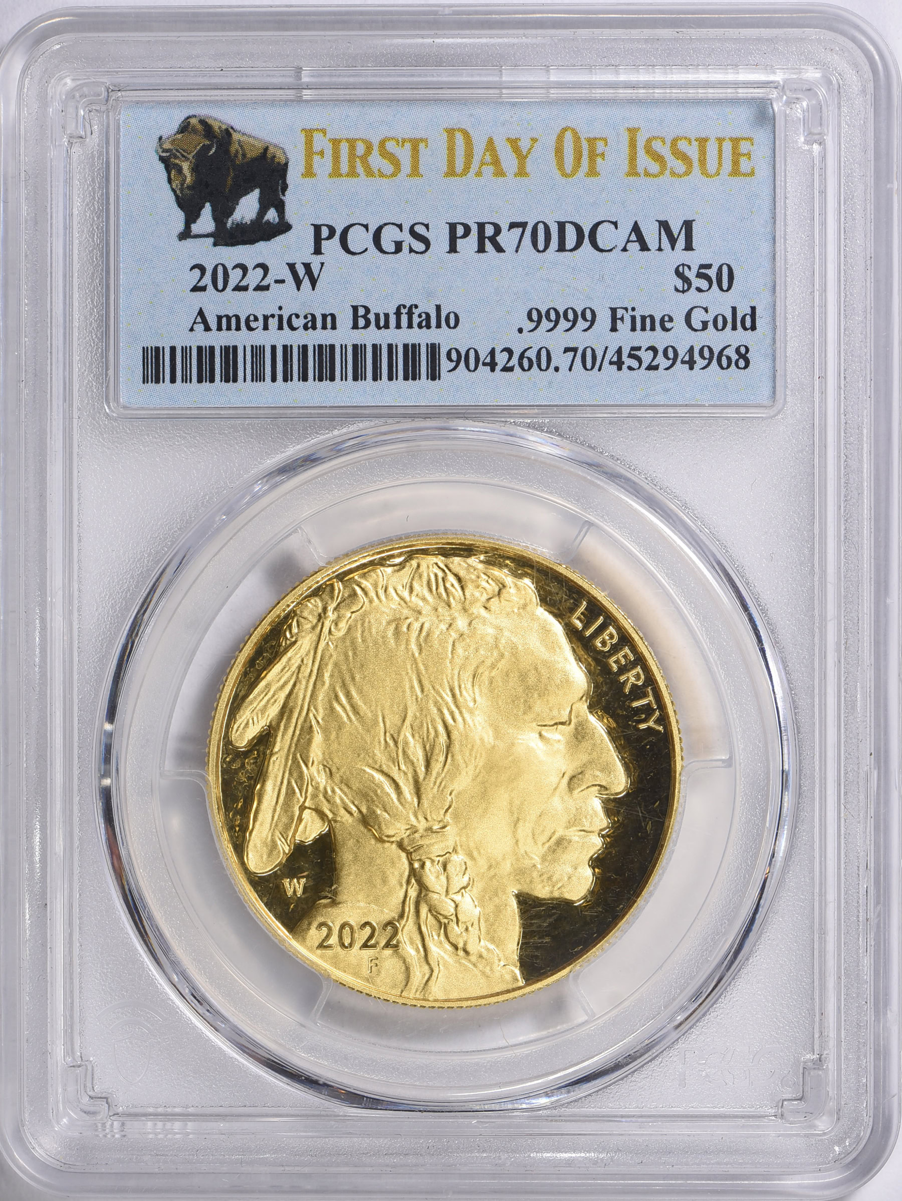 2022-W $50 One-Ounce Gold American Buffalo First Day of Issue PCGS Proof-70 DCAM (Item 1758225 ...