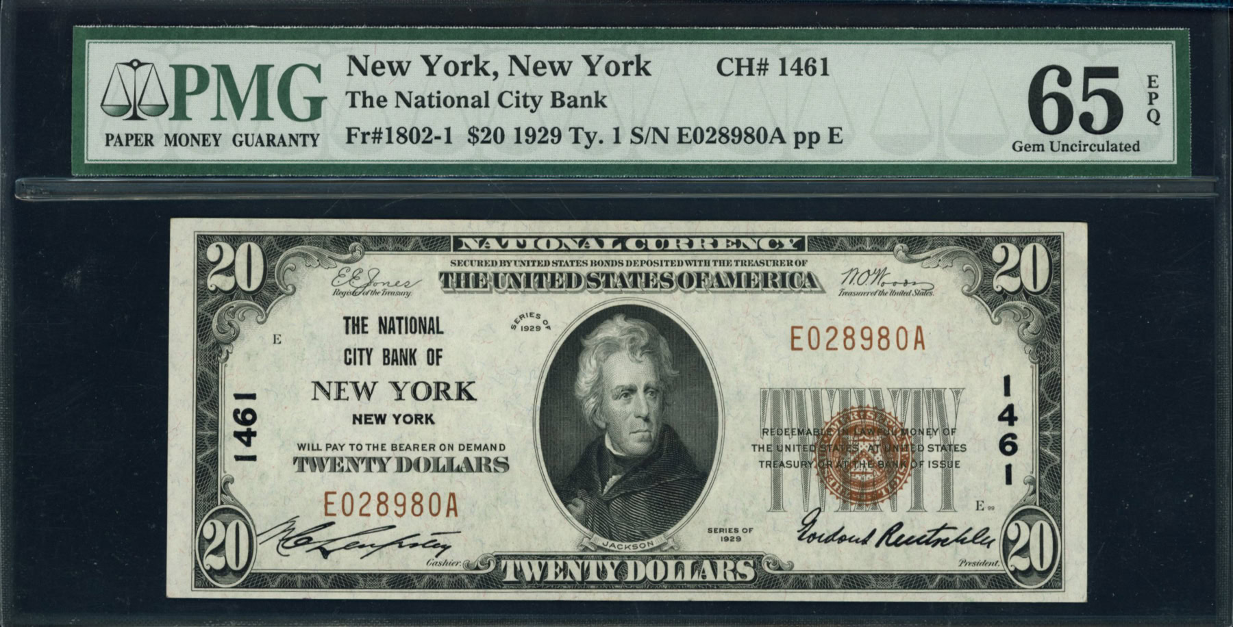 Fr. 1802-1 New York City, New York 1929 Type 1 The National City Bank ...
