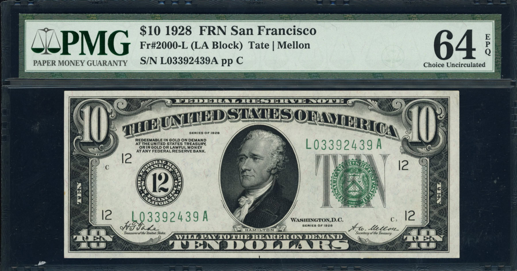 Fr. 2000-L (LA Block) 1928 $10 San Francisco Federal Reserve Note ...