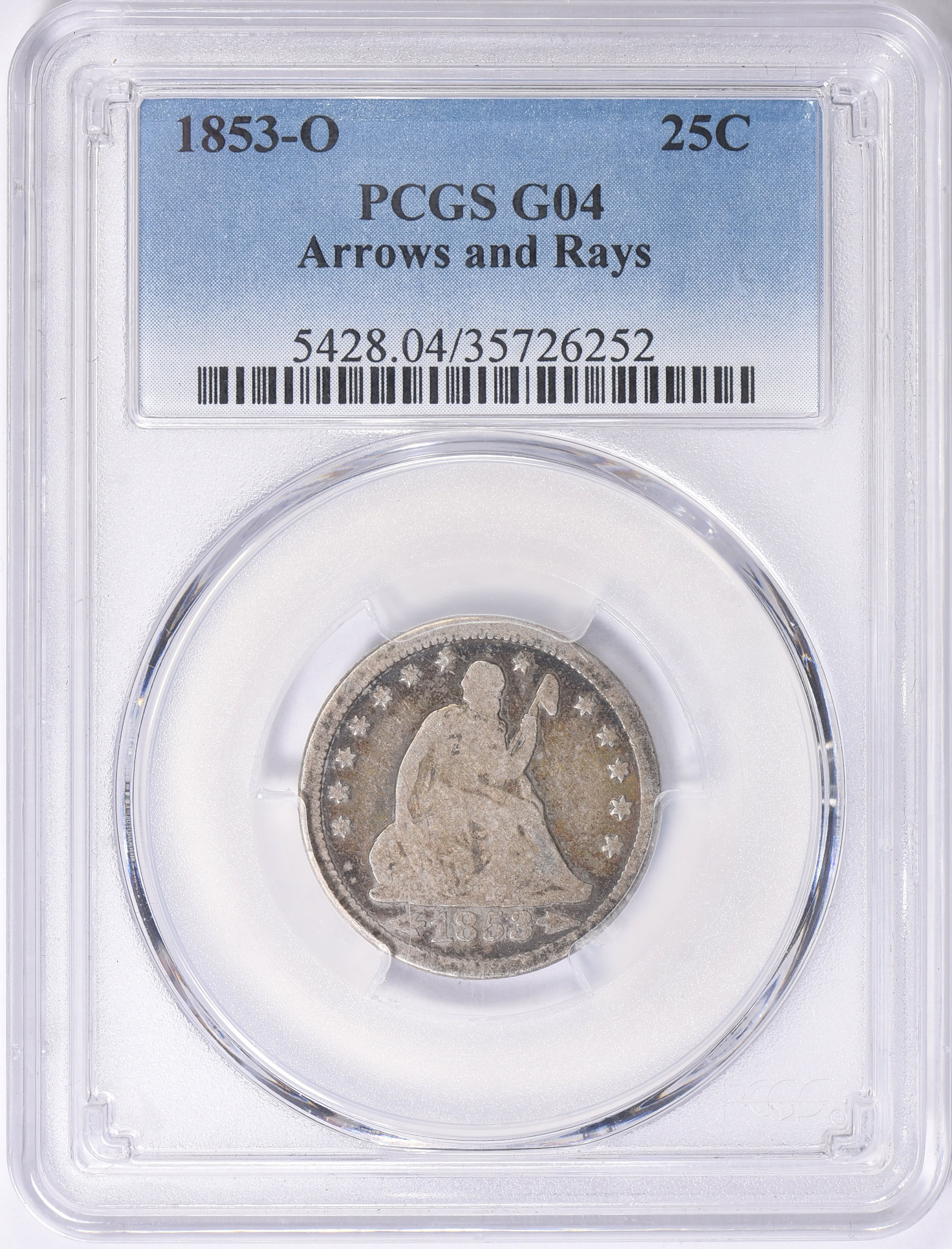 1853-O Seated Liberty Quarter Arrows and Rays PCGS G-04 (Item 1758360) | GreatCollections Coin ...
